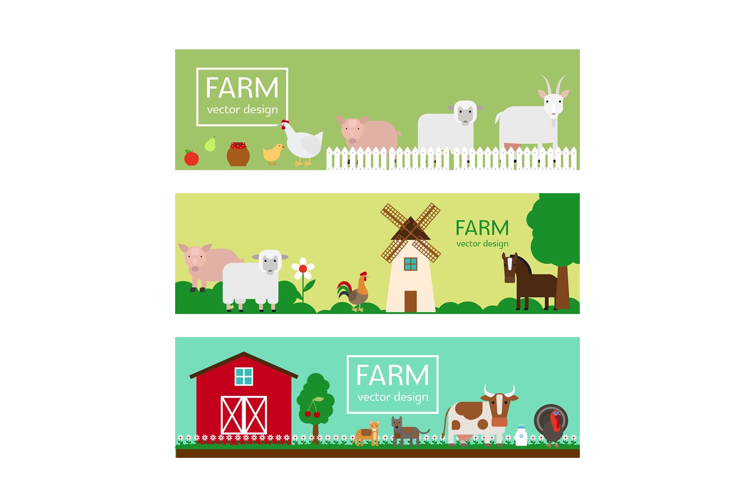 Farm animals flat style banner templates (812110) | Illustrations ...