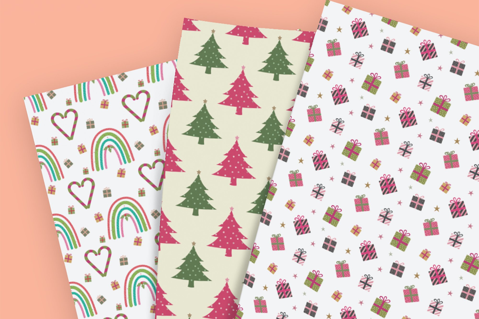 Christmas Digital Paper Background, Christmas Rainbows, Cute (921003 ...