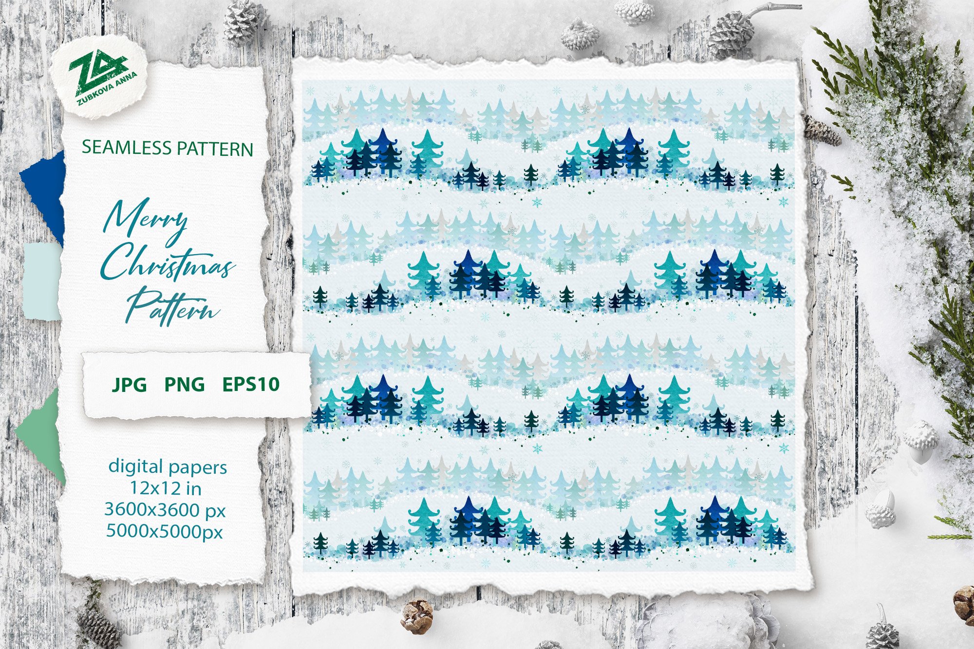 Christmas Seamless Pattern_Digital Watercolor paper JPG, PNG (1055684 ...