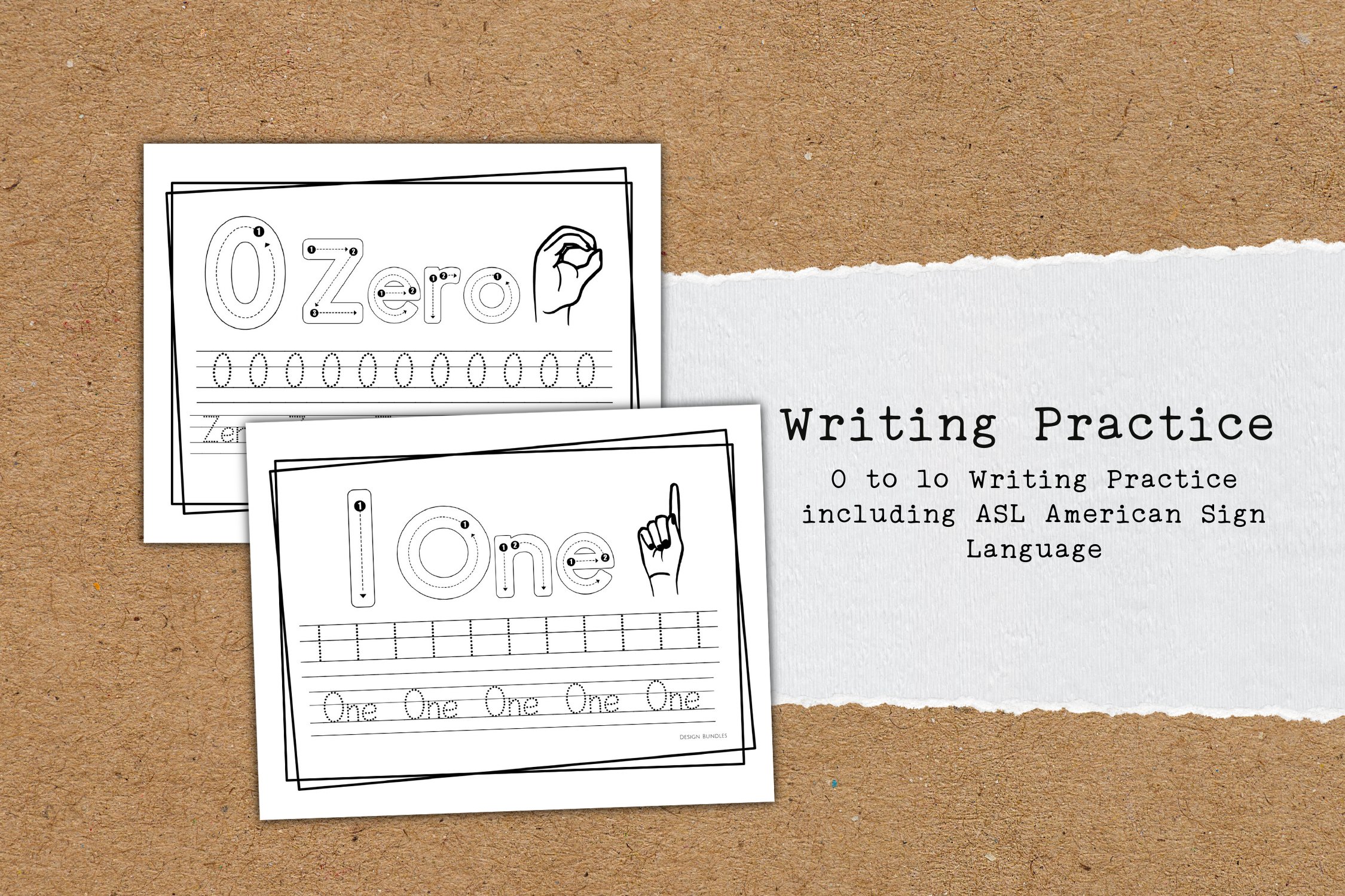 Number 123 American Sign Language Educational Worksheets