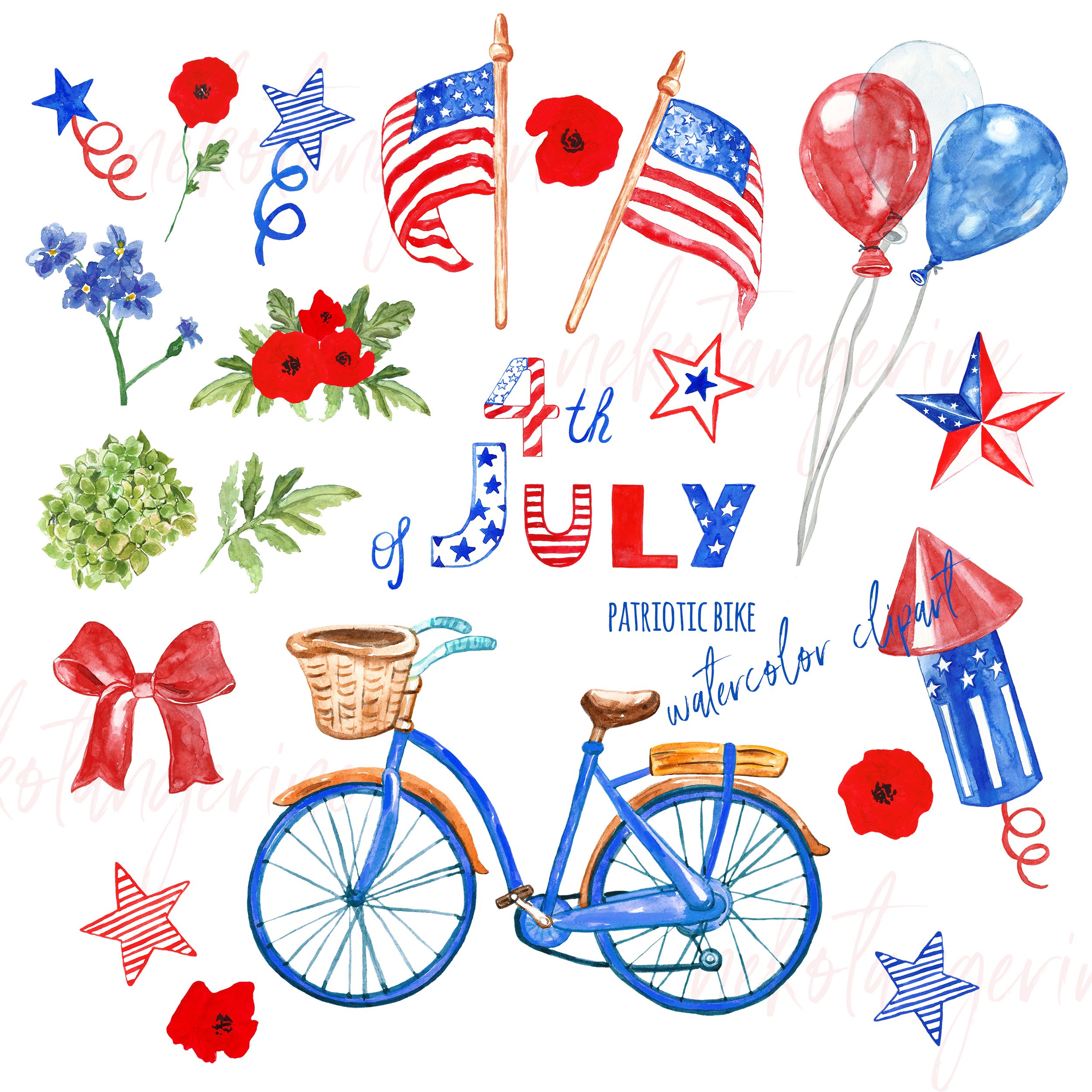 4th of July Patriotic Independence USA watercolor clipart (566687 ...