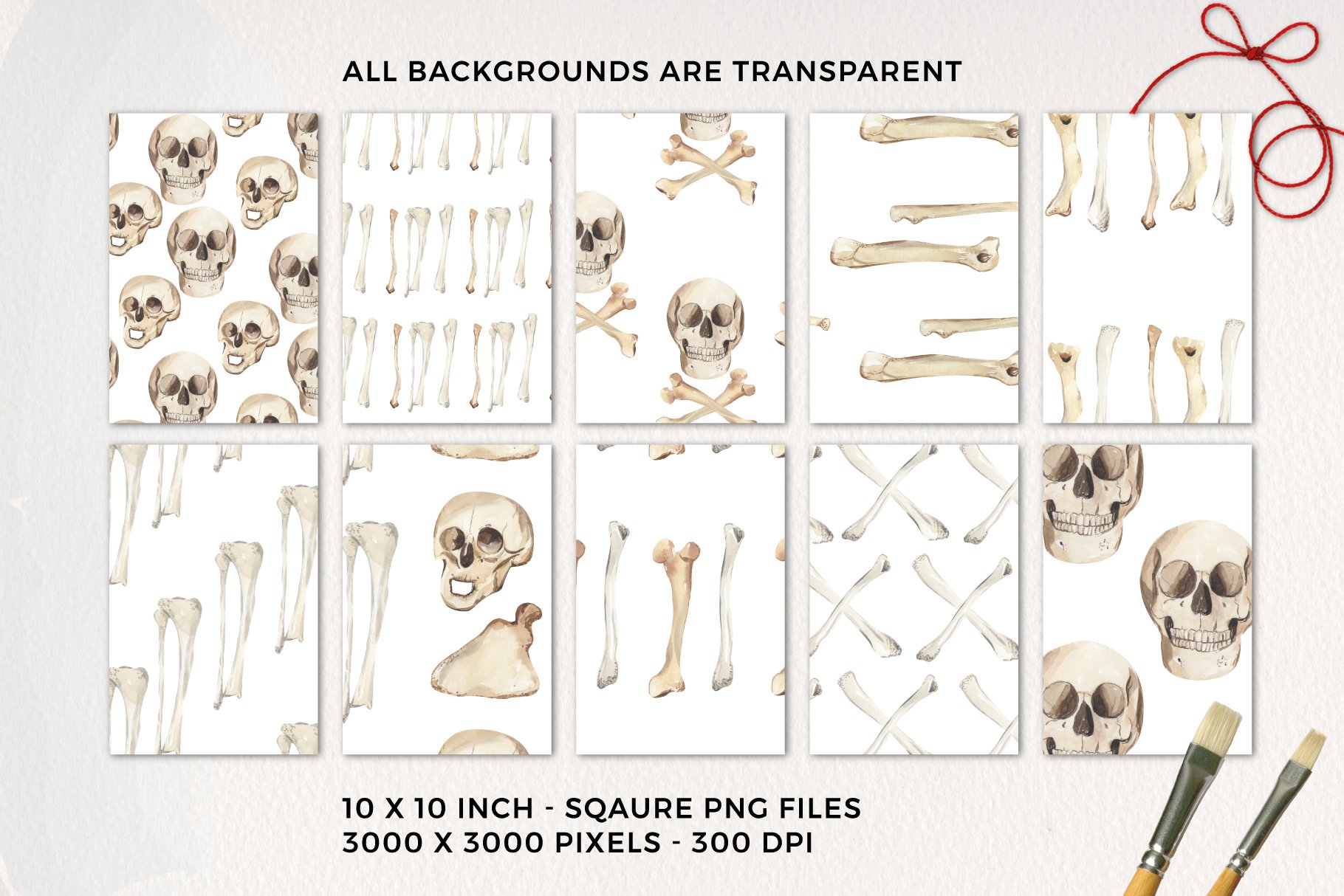 Bones Skulls Seamless Patterns Digital Paper Watercolor Body