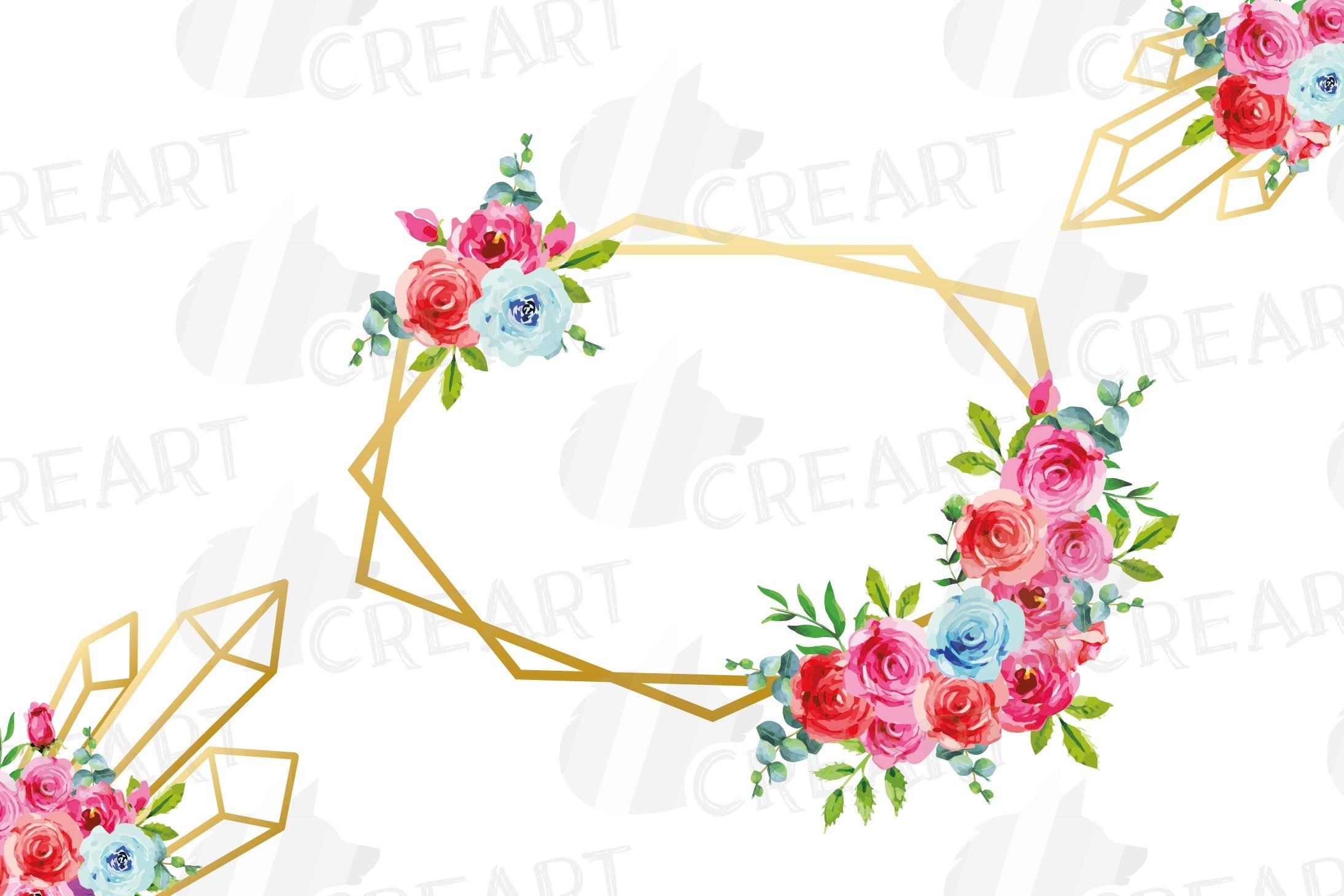 Watercolor pink and blue roses frame, wedding decoration (236918 ...