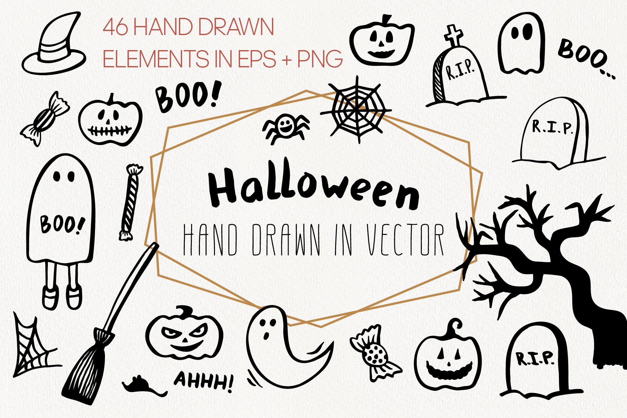 Cute Halloween PNG doodle clipart. Spooky Halloween bundle (841174 ...