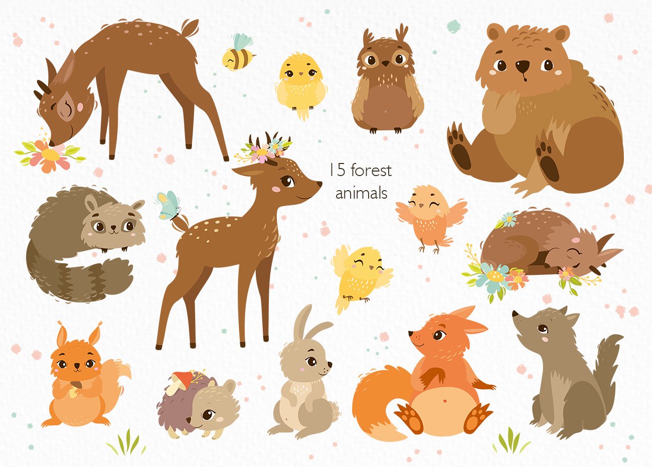 Woodland animals. Spring clipart PNG. Spring flowers (431416 ...