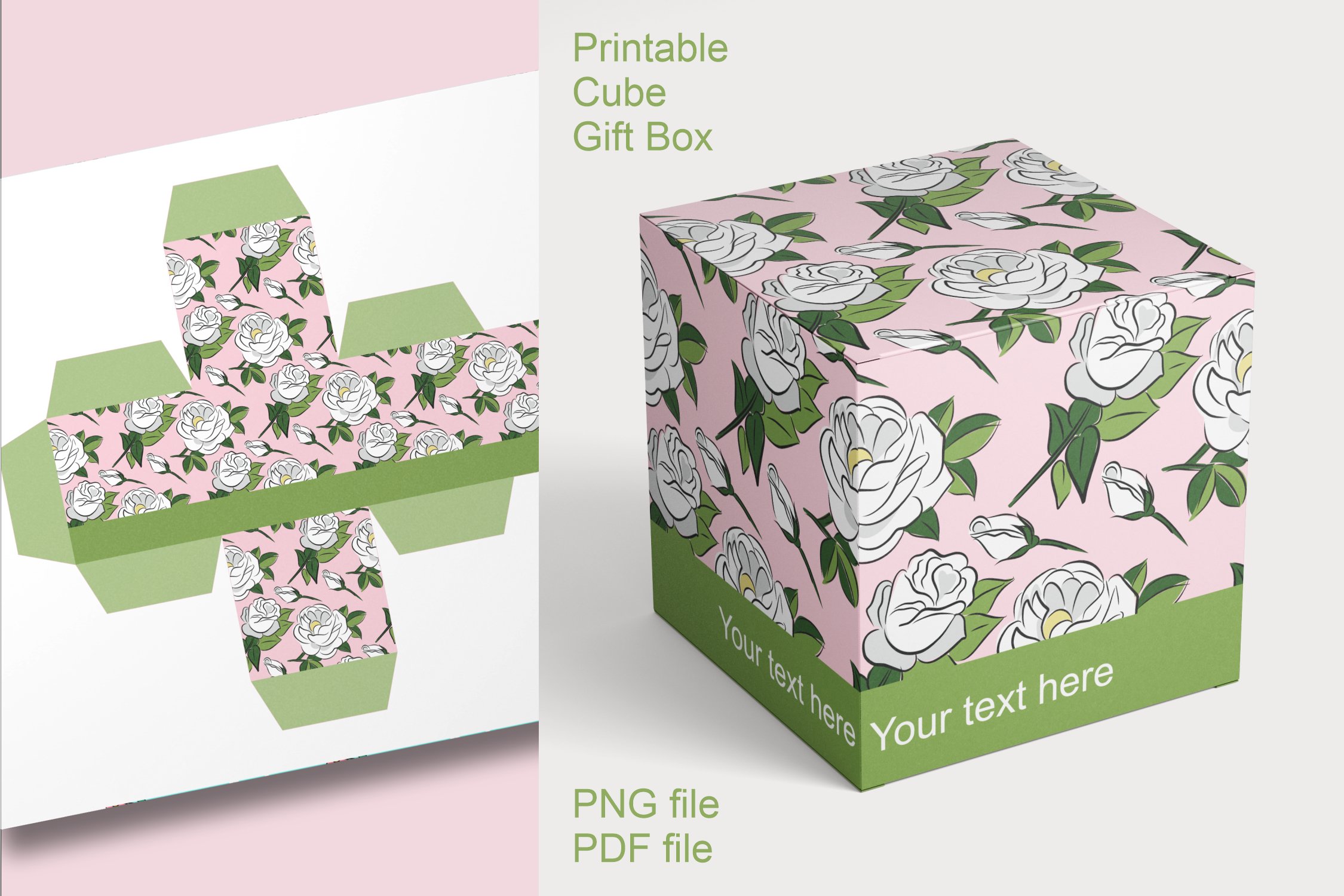 Printable Light Pink Roses Cube Gift Boxes Set of 4