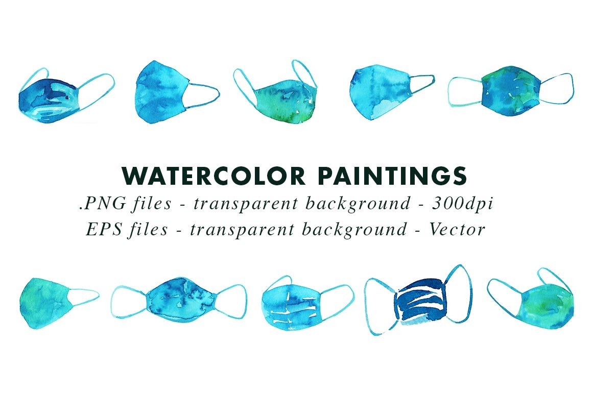Face Masks| Watercolor PNG & Vector EPS | Covid-19 Protect