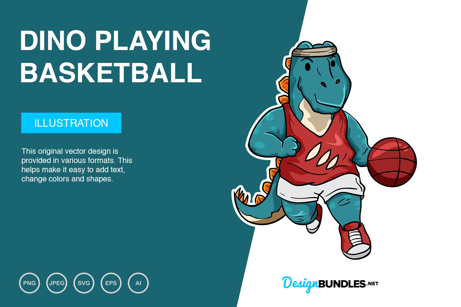 Dino Playing Basketball Vector Illustration