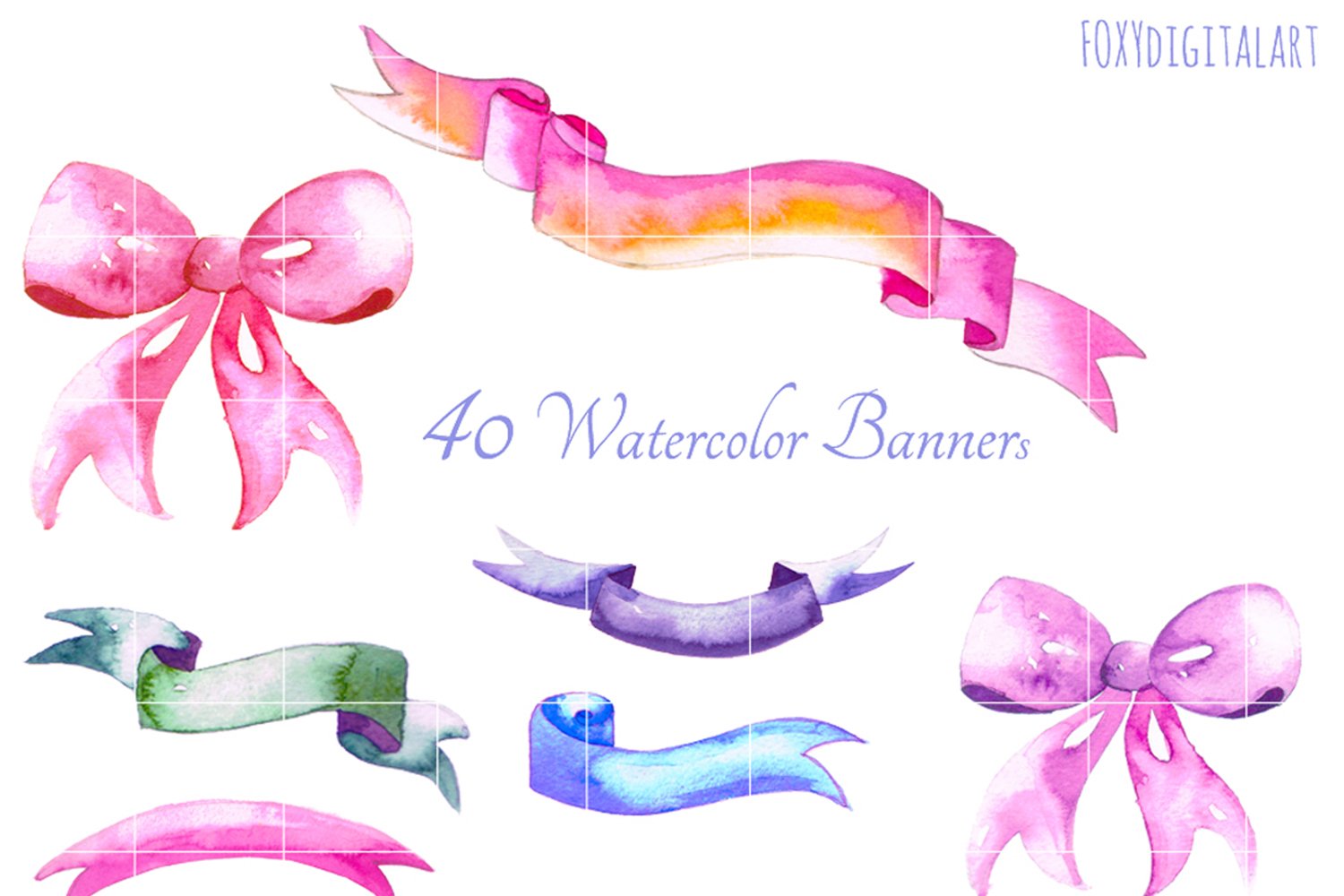 Watercolor Banners Ribbon Wedding Invitation Clipart (146511 ...