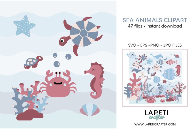 Ocean life and creatures clipart set, under the sea clipart (269265 ...