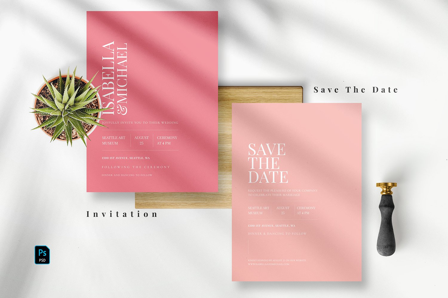 Modern Pink Invitation Set (551825) | Card and Invites | Design Bundles
