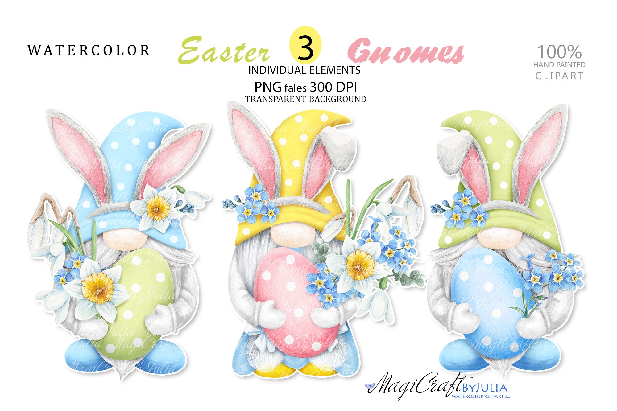 Watercolor Easter Bunny Gnomes png clipart, (1788212)