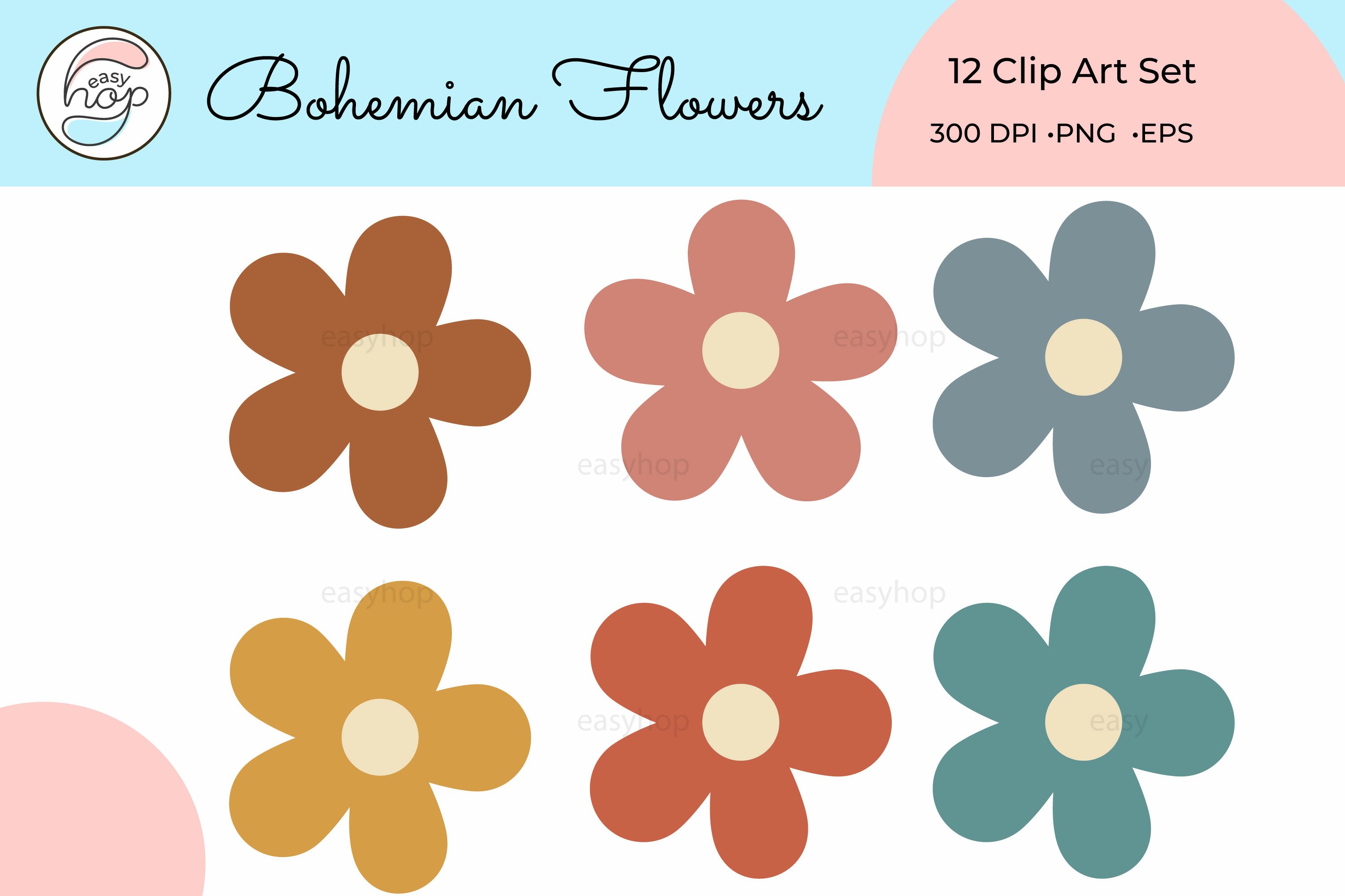 Bohemian Flowers Clip Art Set (1750307) | Clipart | Design Bundles