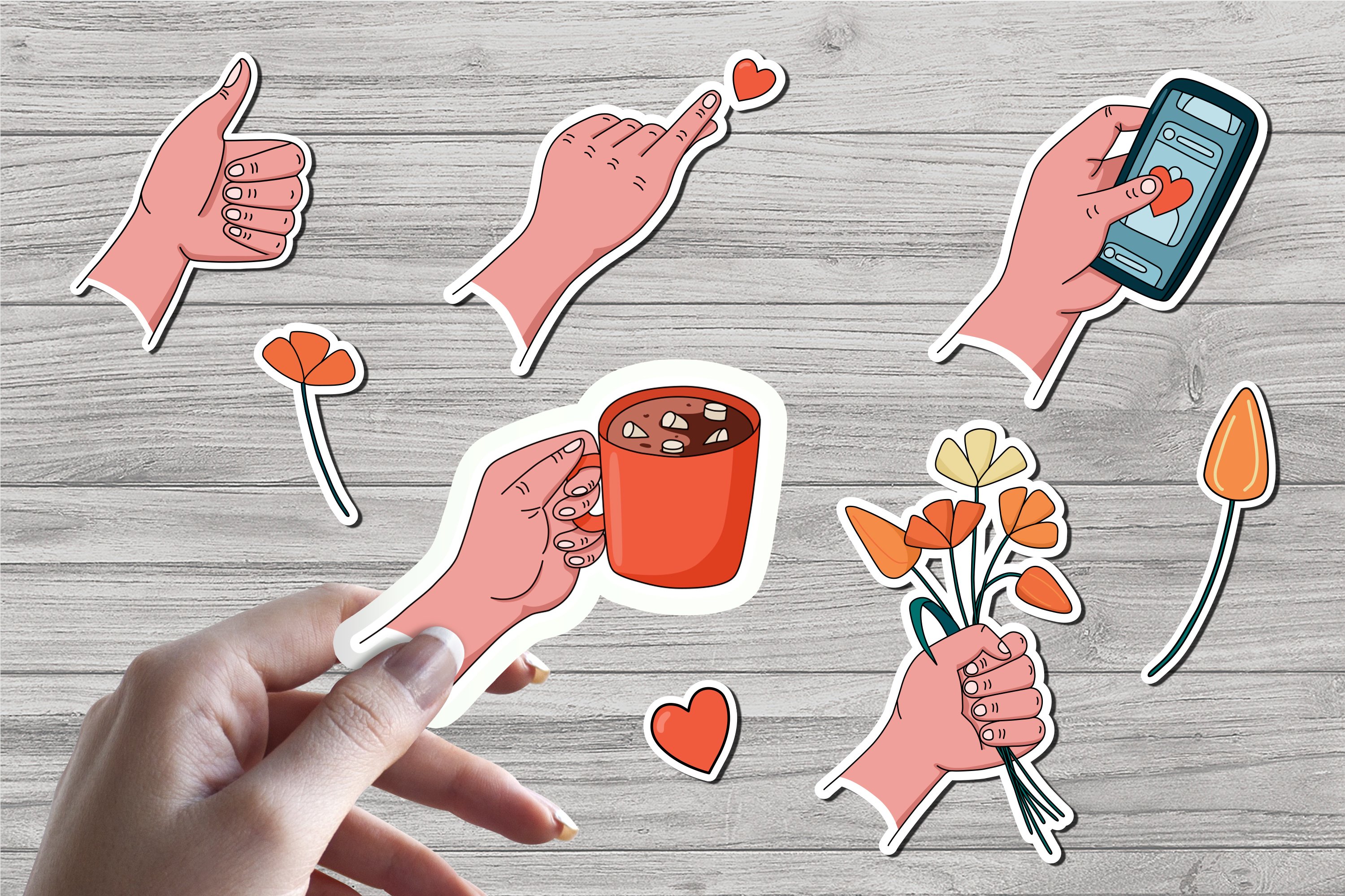 Hands with gestures, stickers. (967694) | Stickers | Design Bundles