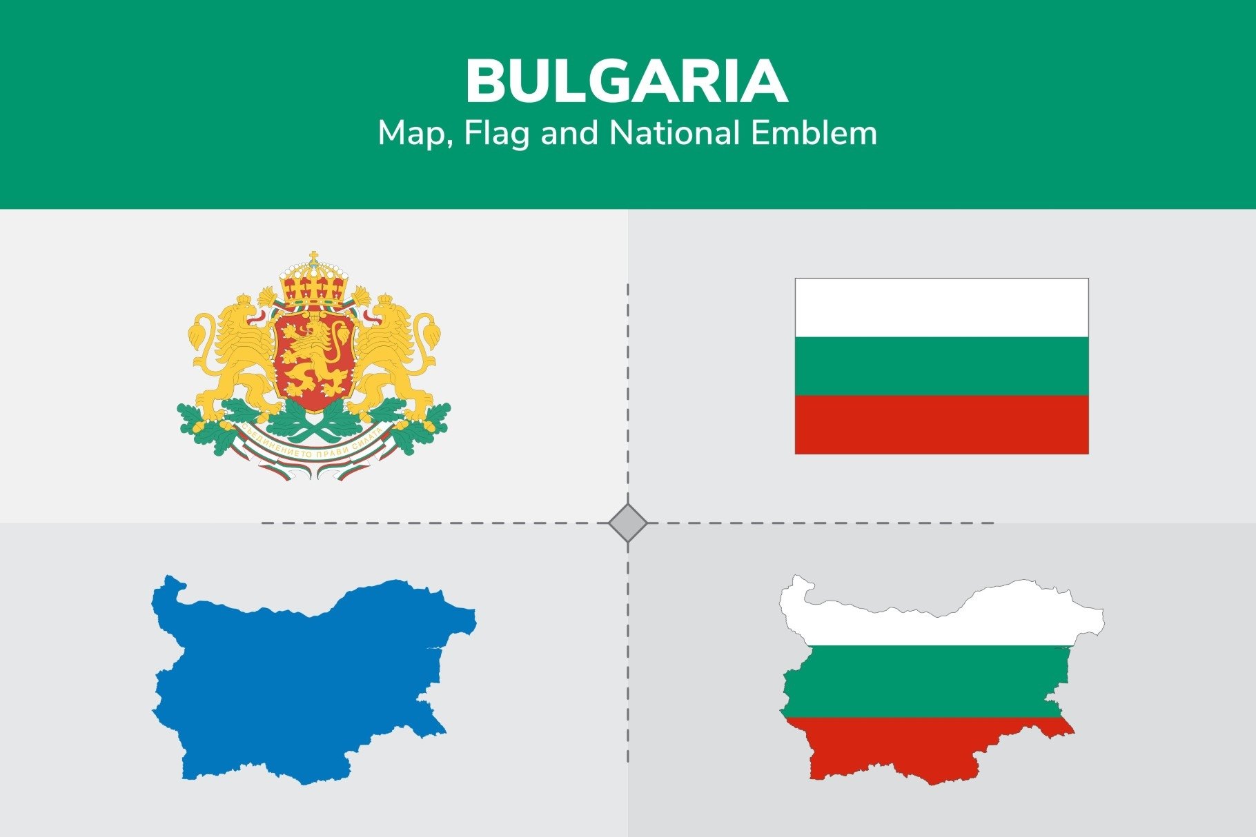 Bulgaria Map, Flag and National Emblem (1101350) | Illustrations ...