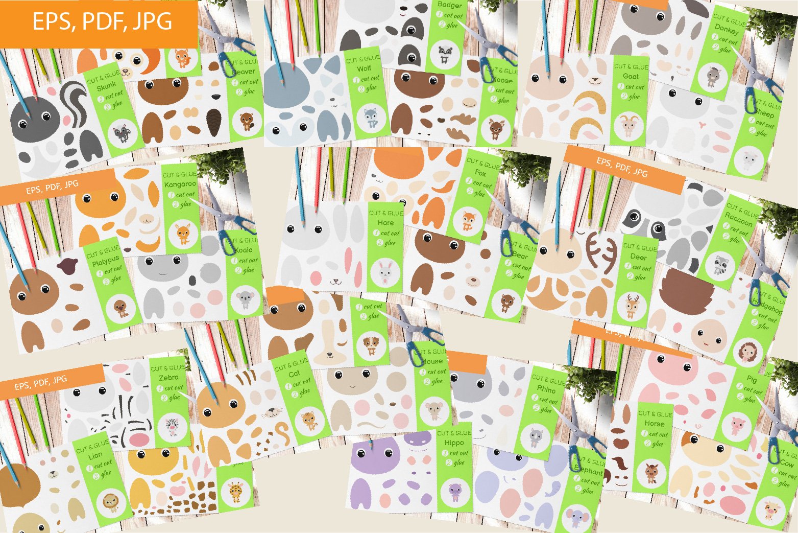 Cut and Glue Animals Games Bundle for Kids, Cut and Paste (1217808 ...