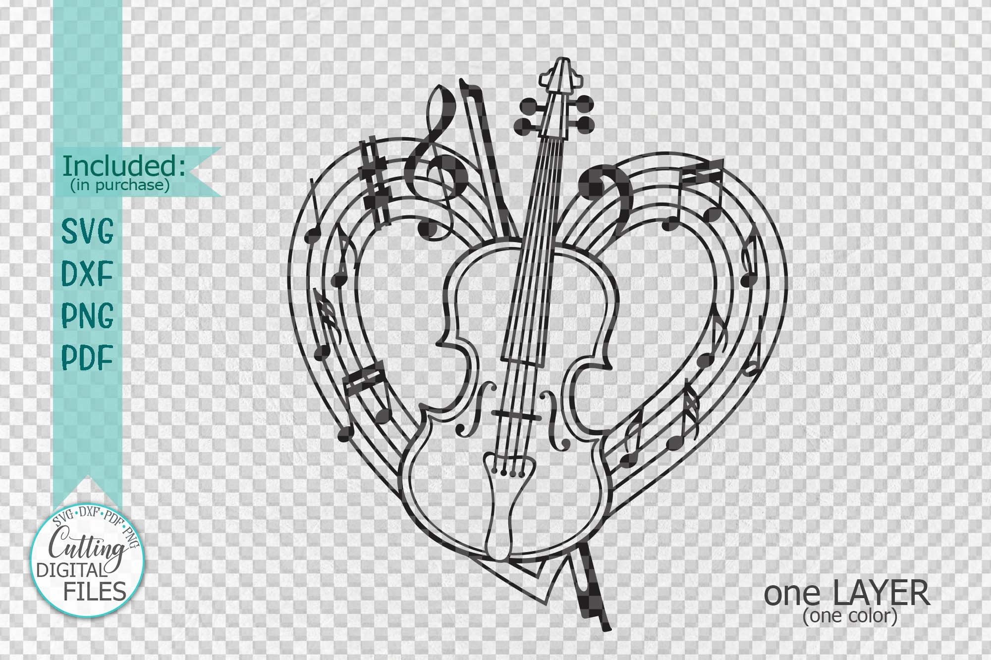 Violin musical heart shape svg dxf laser cut out template (513783 ...