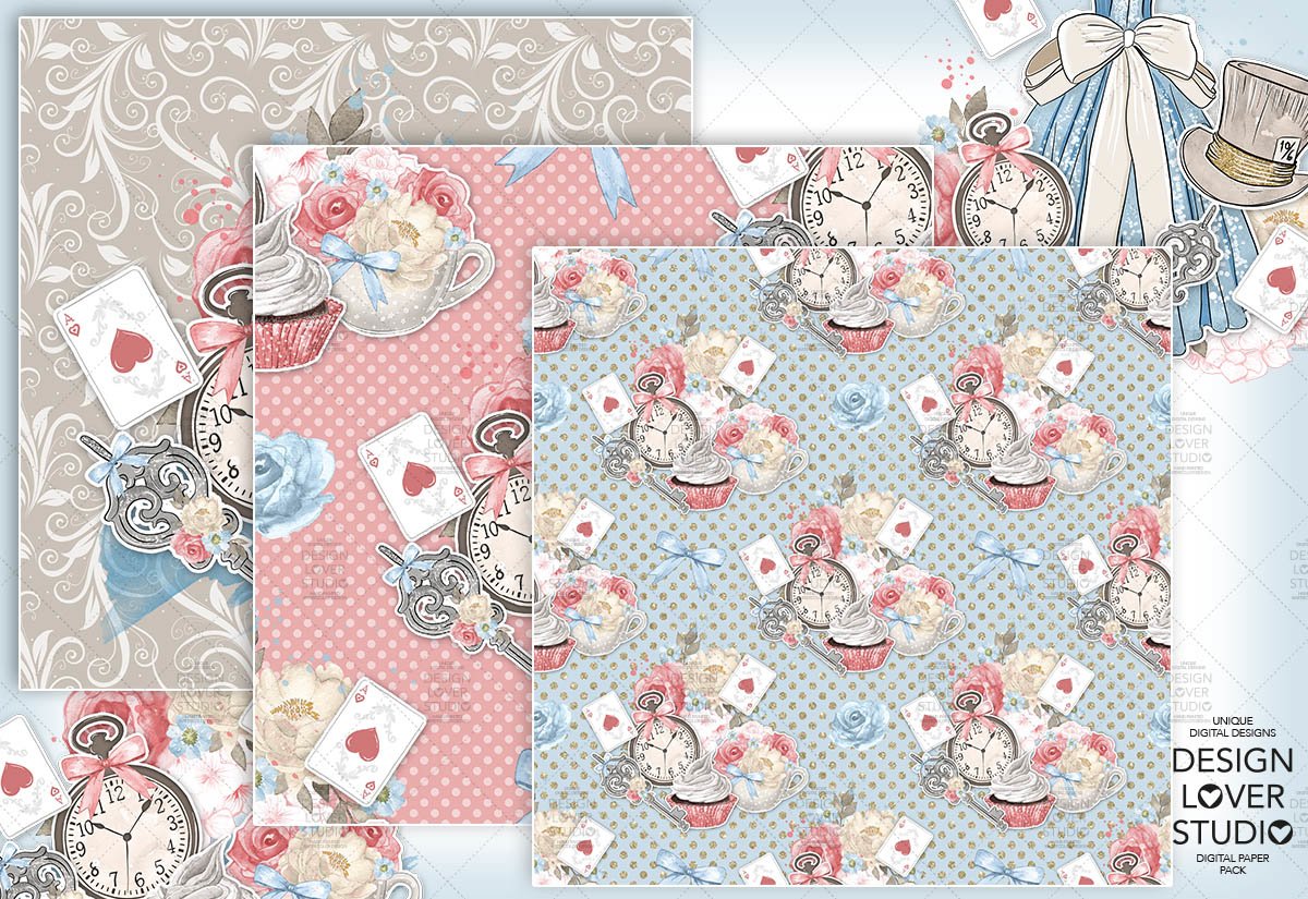 Alice in Wonderland digital paper (263918) | Patterns | Design Bundles