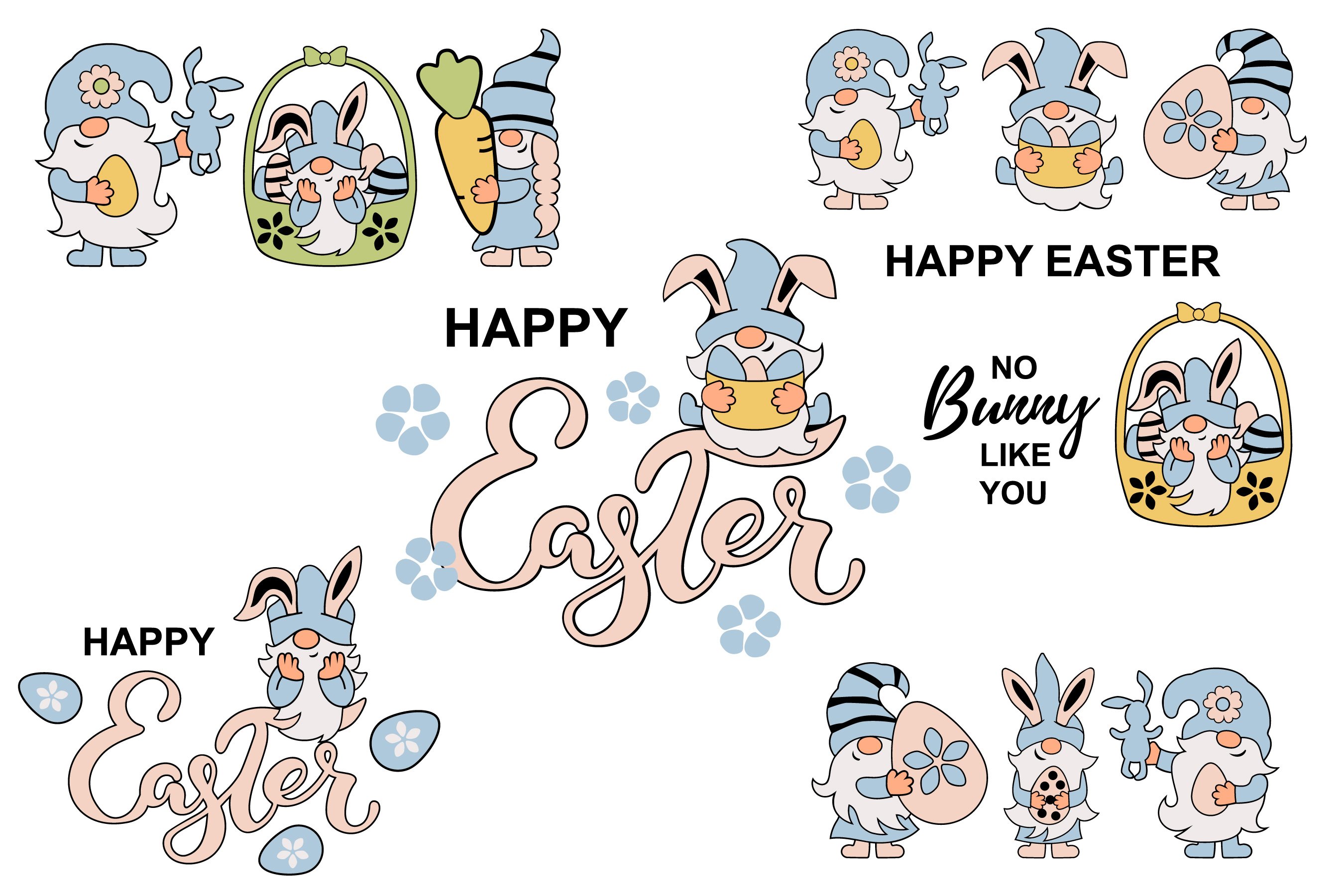 Happy Easter designs, bunny gnomes with eggs. (1233201) | Cut Files ...