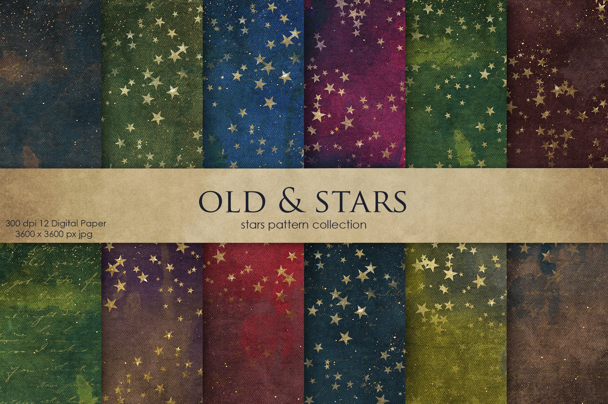Vintage Watercolor Gold Star Backgrounds