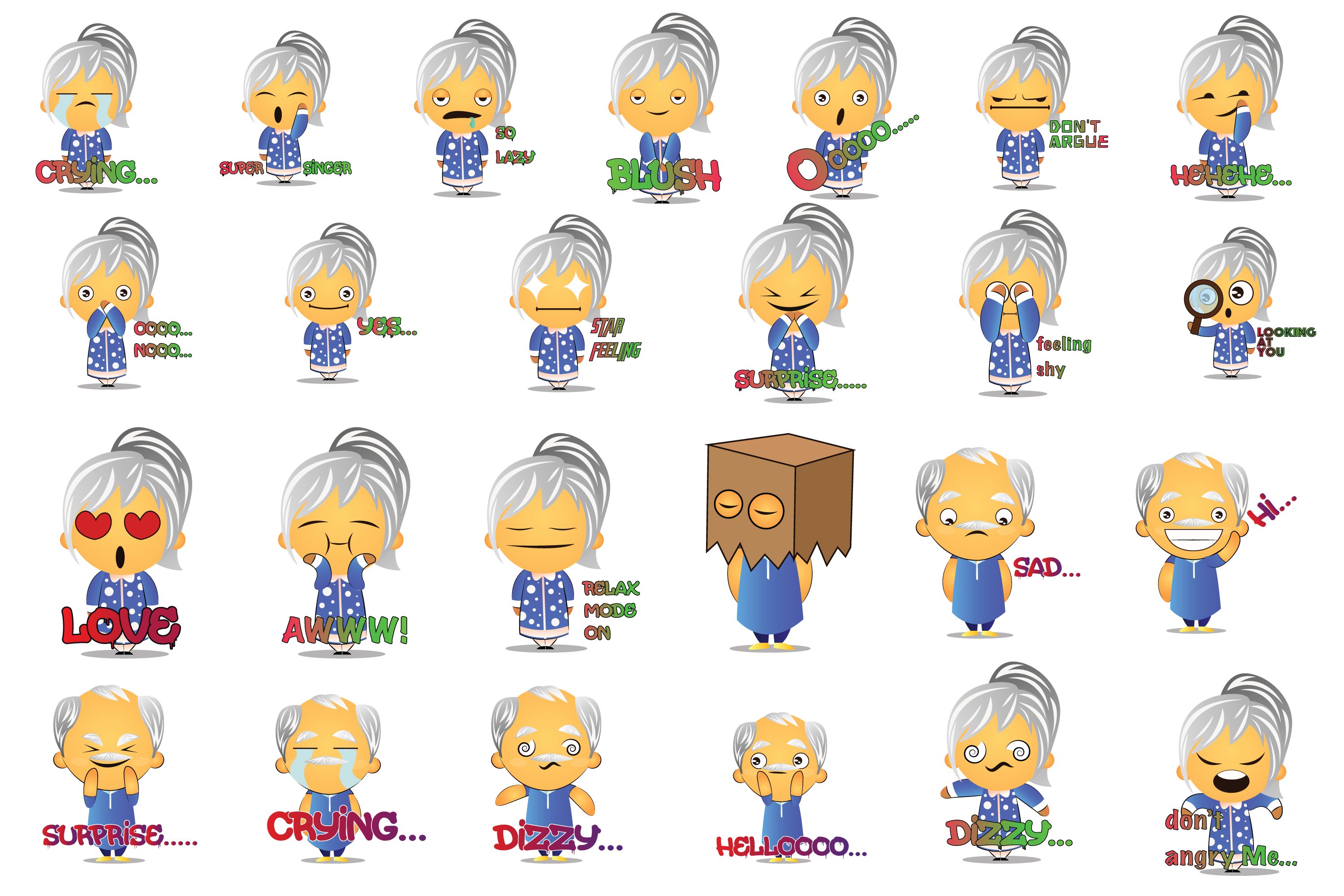50x Grandpa and Grandma Emoticon and Sticker collection (542304 ...