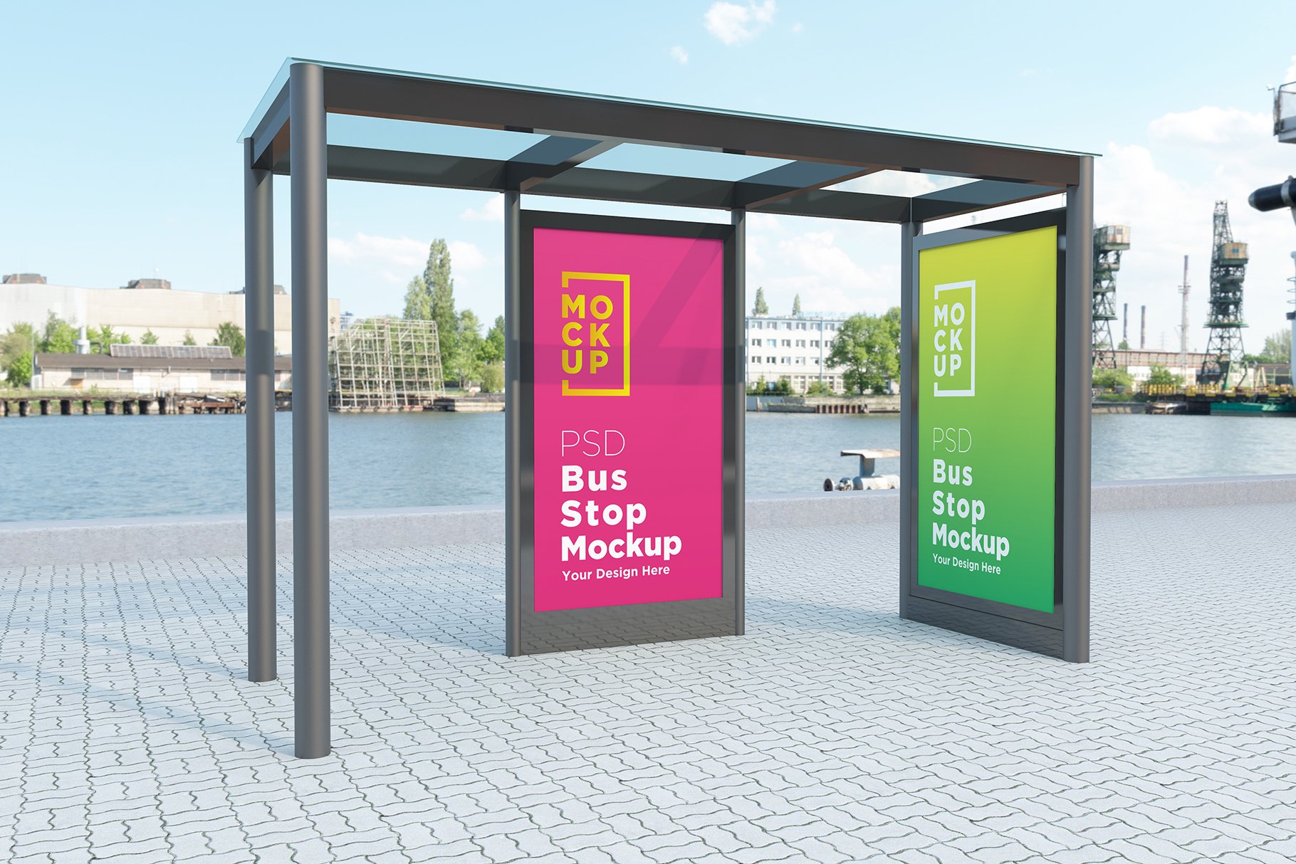 Bus Stop with 2 Sign Mockup (1118284) | Signage | Design Bundles
