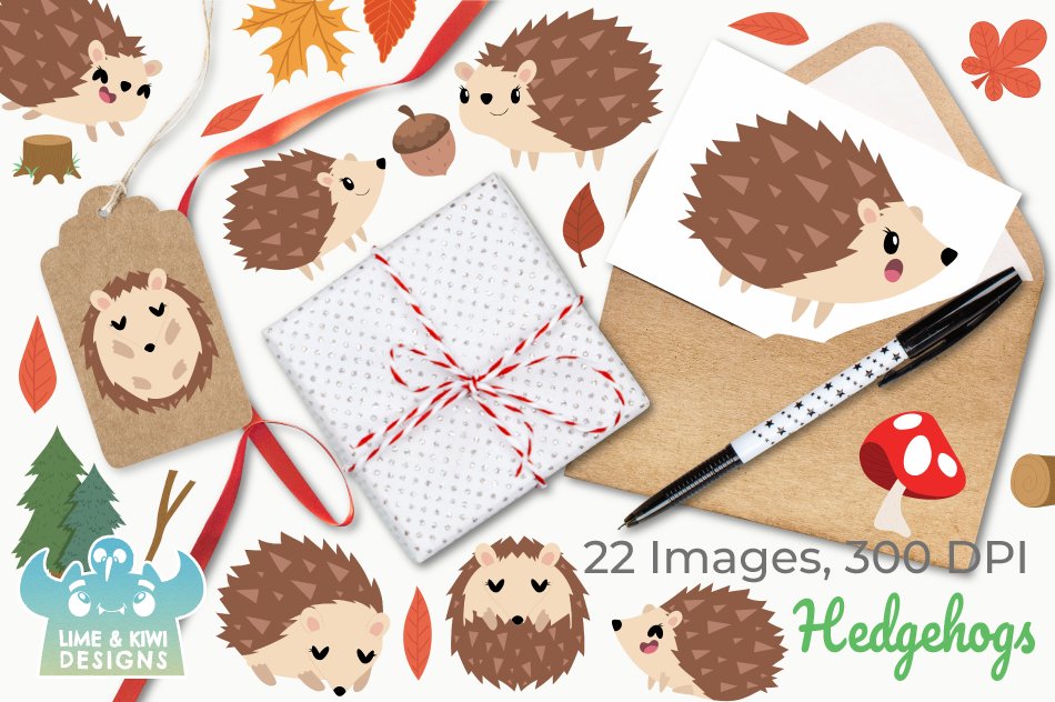 Hedgehogs Clipart, Instant Download Vector Art (348110) | Illustrations ...