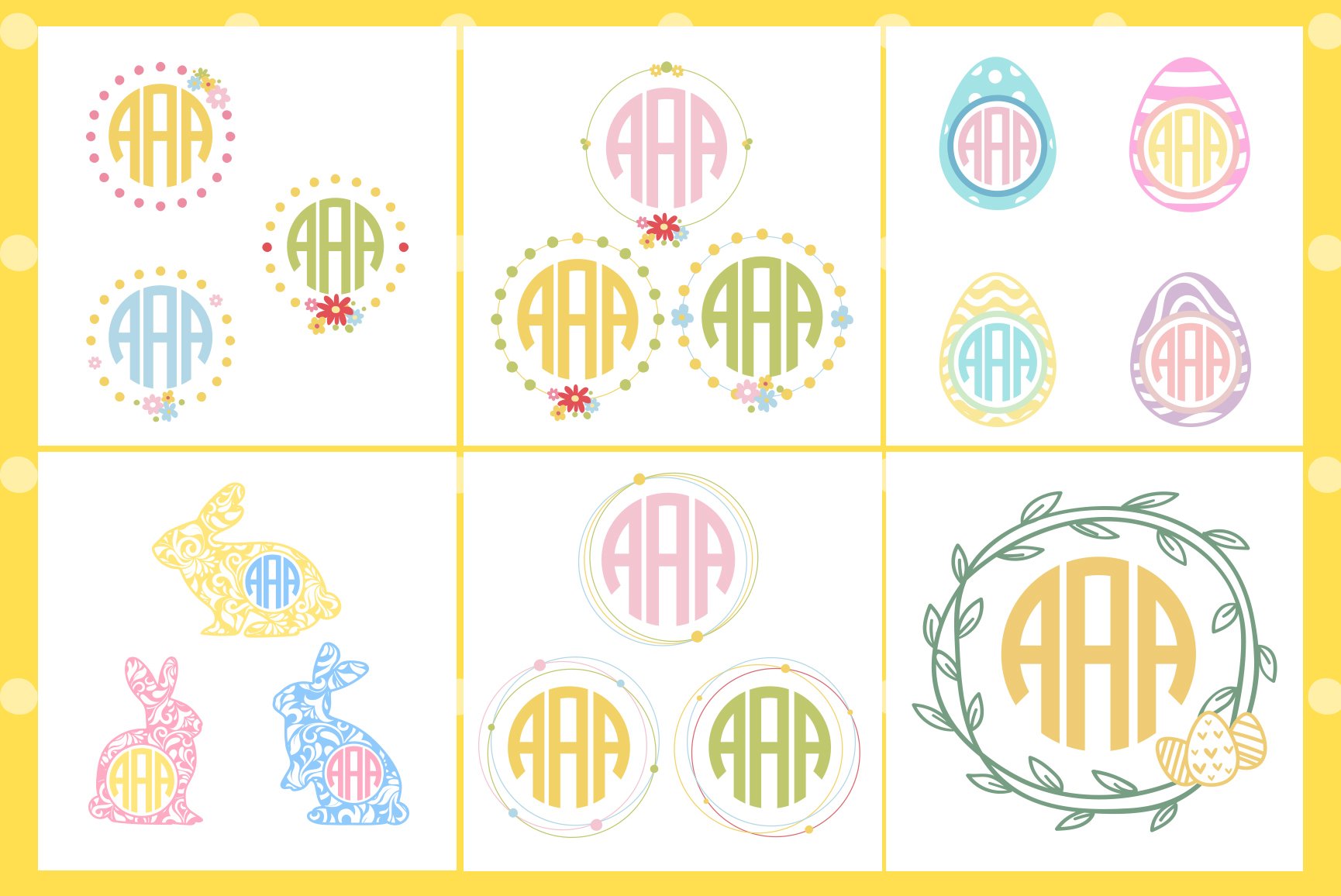 Easter Monogram Frames Bundle Bunny SVG - Happy Easter SVG (217481 ...
