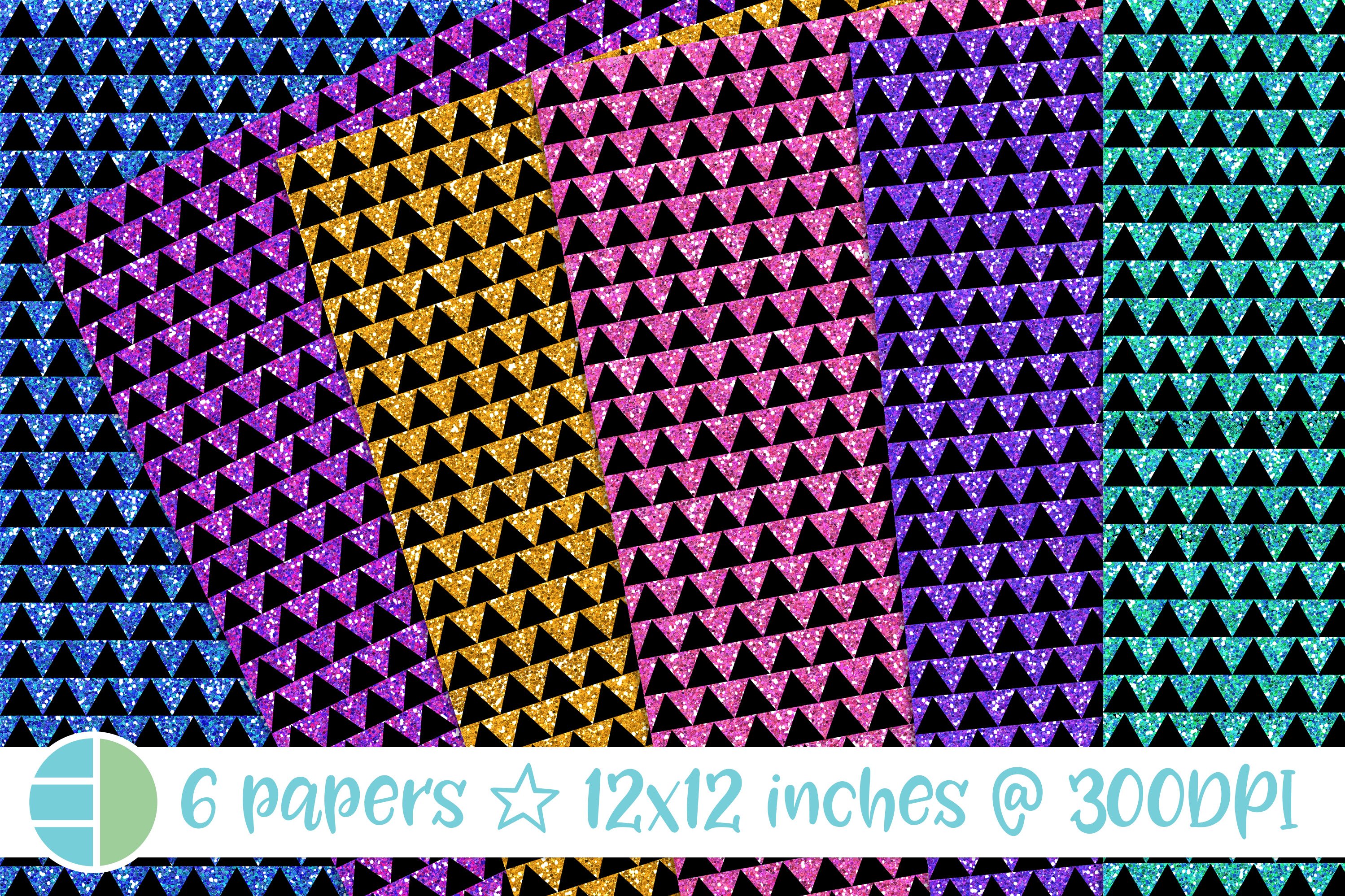 Glitter Triangles Digital Paper Scrapbook Background Bundle (1766579 ...