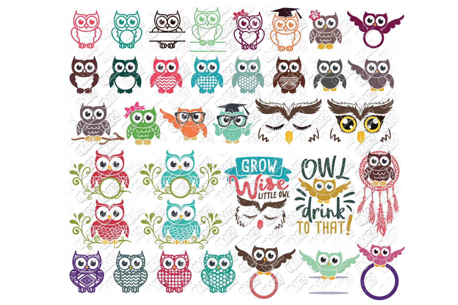 Owl SVG Monogram Bundle in SVG, DXF, PNG, EPS, JPG (124511) | Cut Files ...