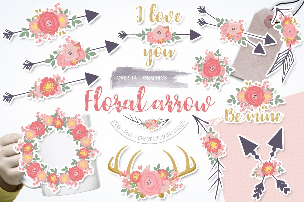 Florals arrows and flowers Graphics and illustrations, vecto