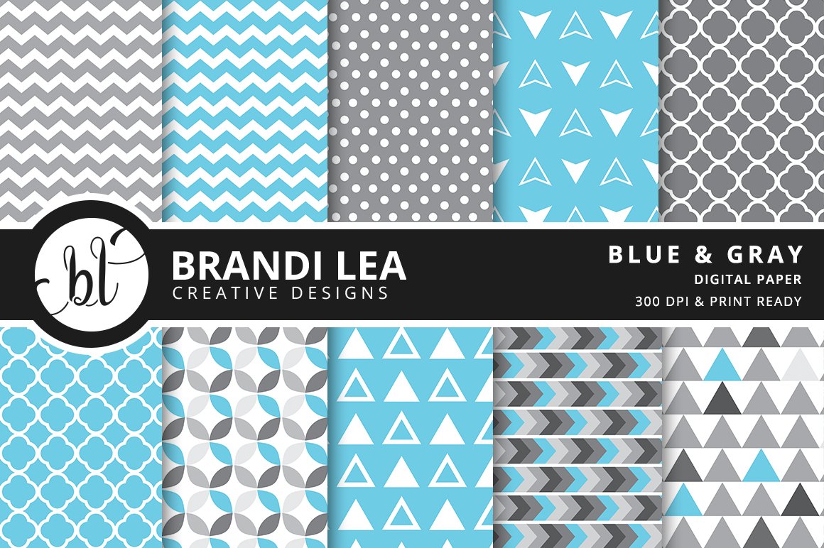 Blue & Gray Digital Paper Pack (26293) | Backgrounds | Design Bundles