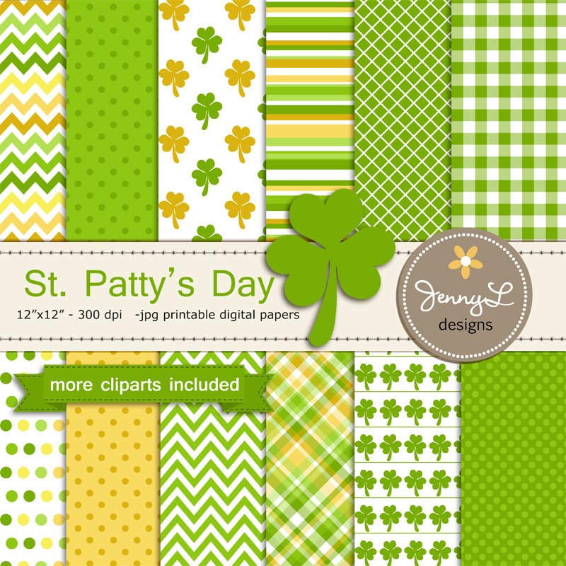 St. Patrick's Day Digital Papers, Clover Clipart, Shamrock, Clover ...