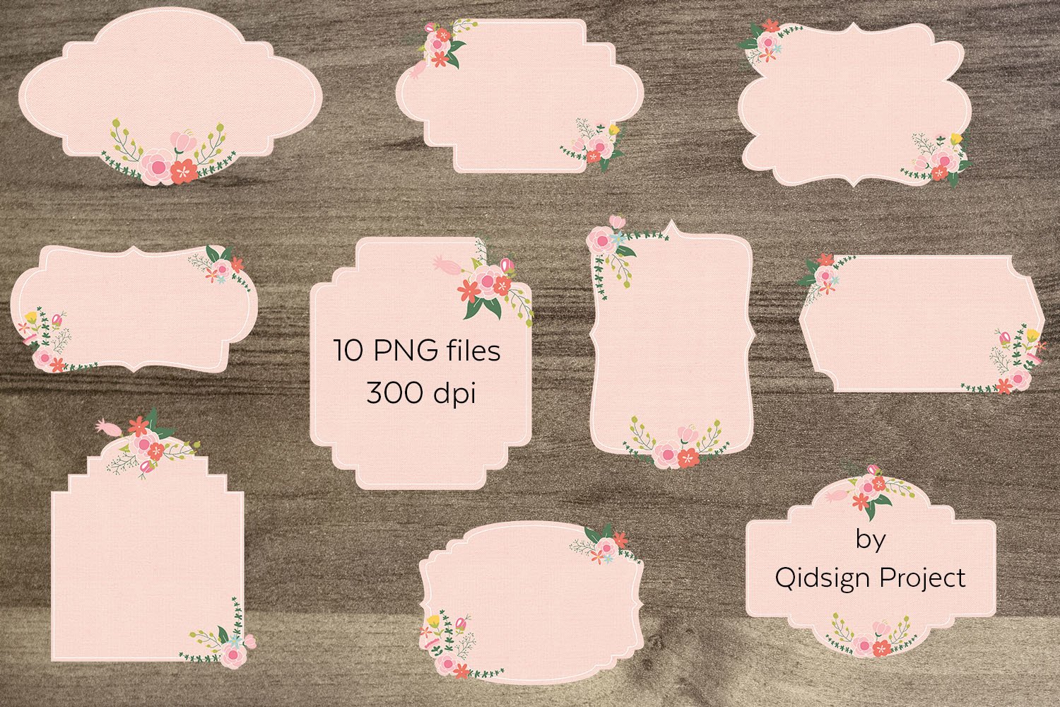 Pink Burlap Floral Tag Clipart PNG 300 dpi (252663) | Decorations ...