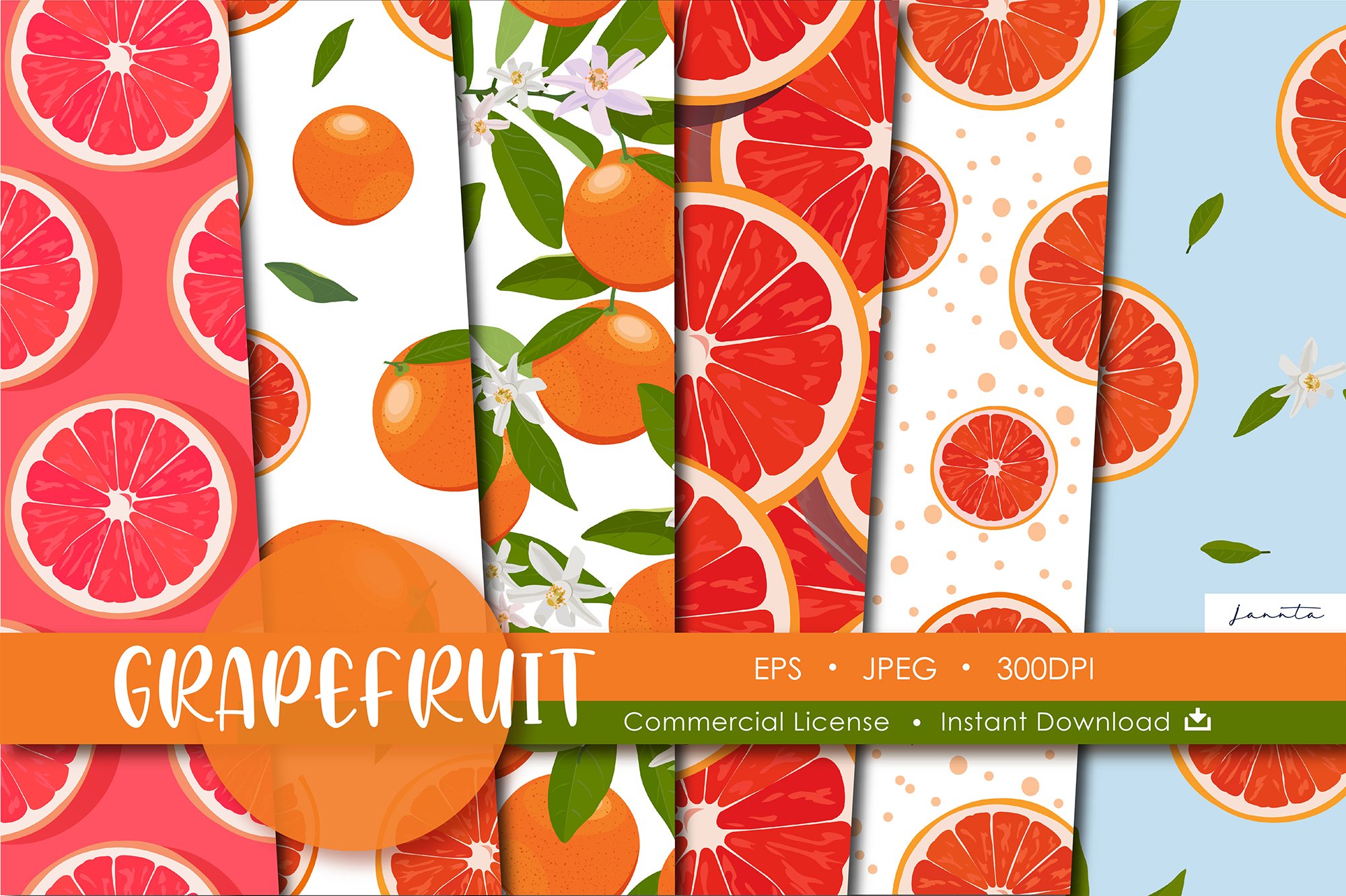 Grapefruit Seamless Pattern Fruits Background (1303362) | Patterns ...