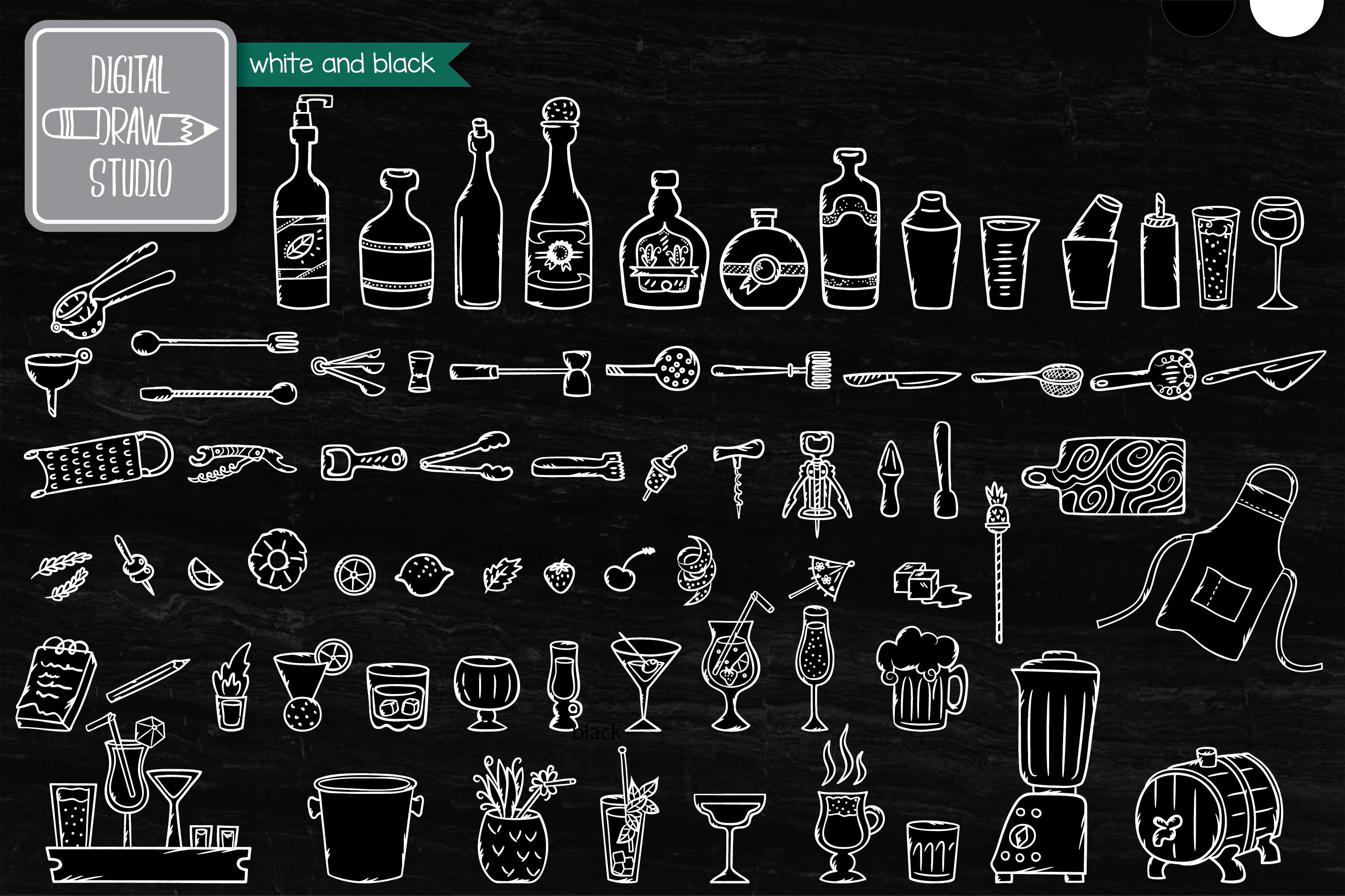 Bartender White Doodles | Hand Drawn Bar tools | Esp Png Svg (613092 ...