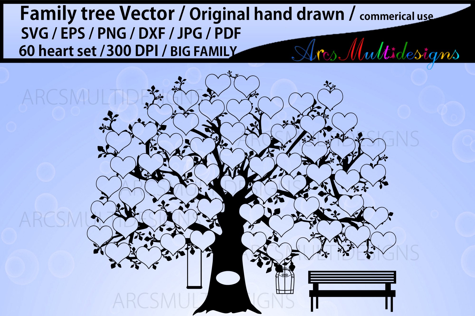 60 hearts family tree template (1251516) | Illustrations | Design Bundles