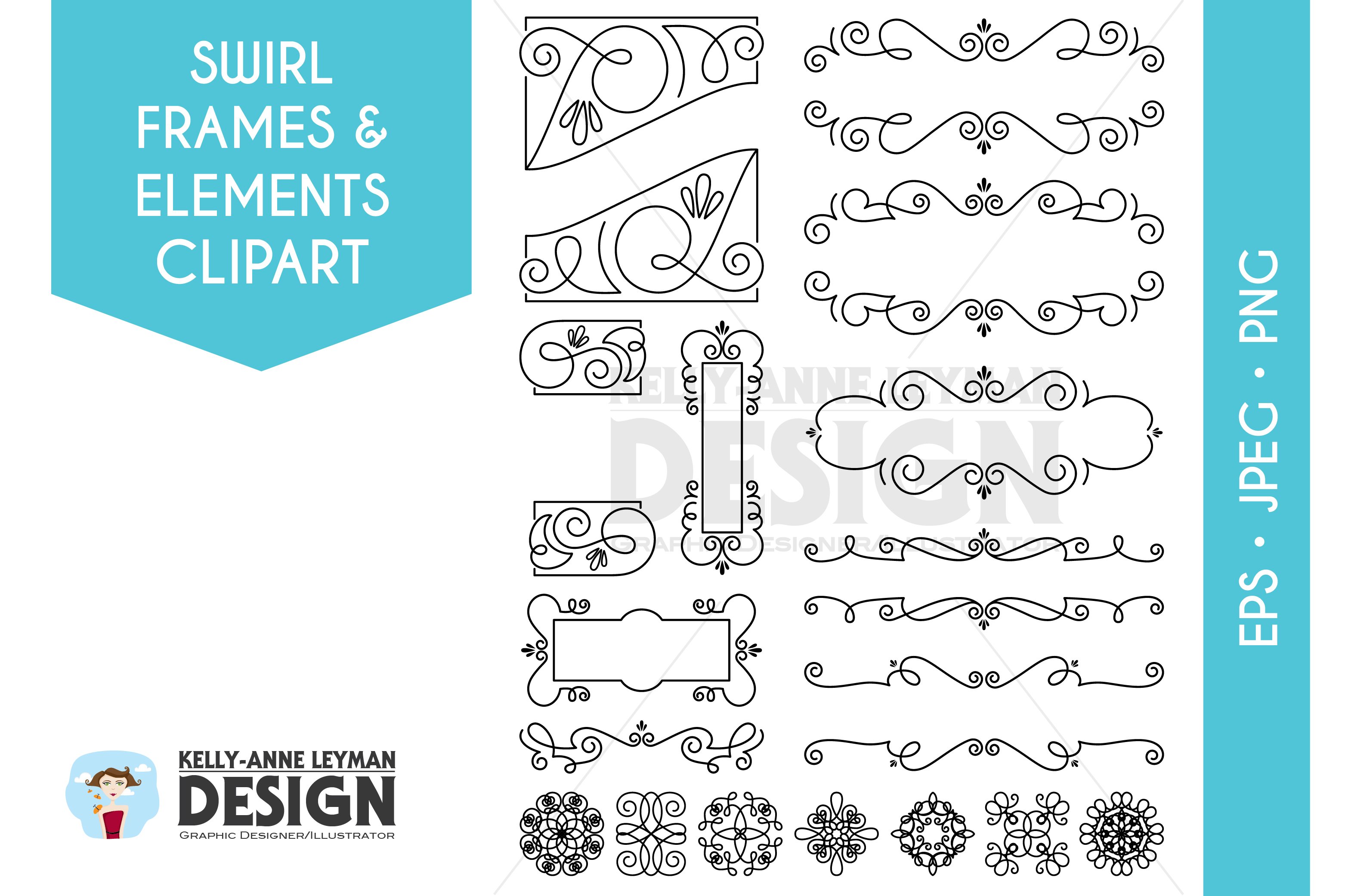 Swirl Digital Frames Clipart, Digital Labels Clip Art Set (91587 ...