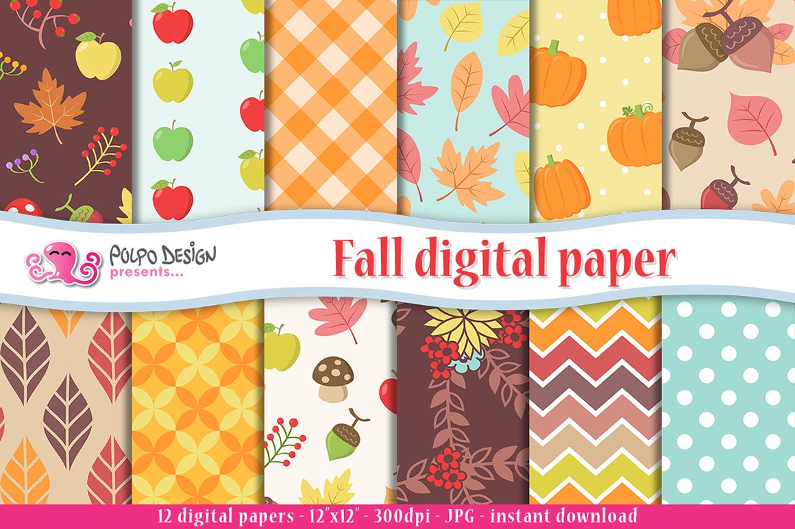 Fall digital paper (122893) | Patterns | Design Bundles