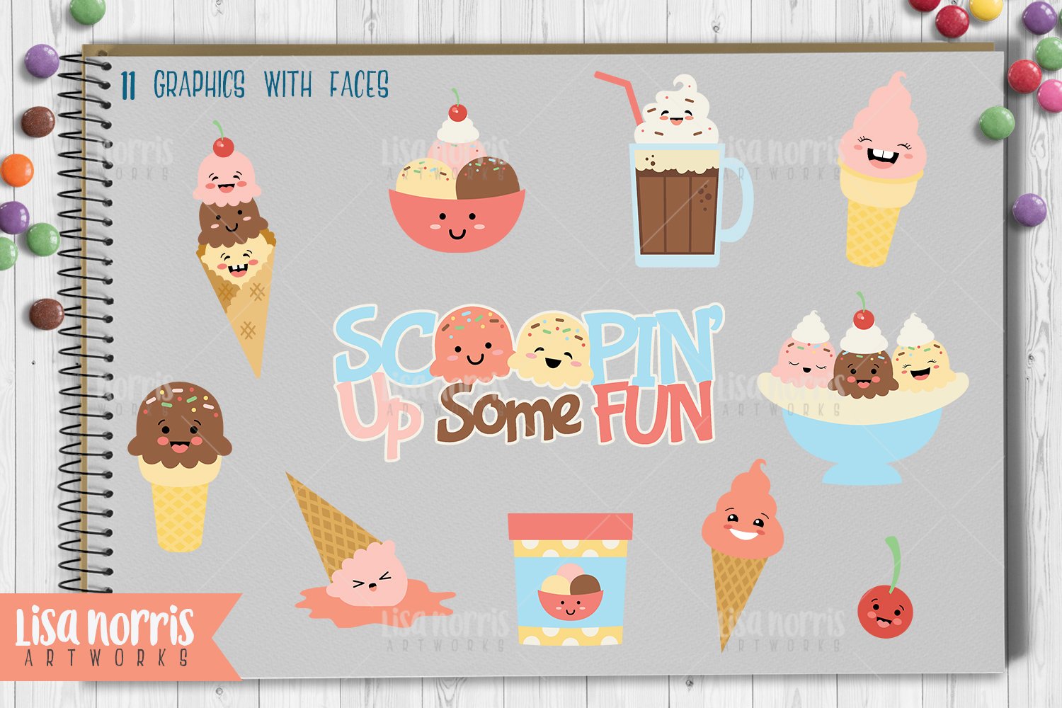 Ice Cream Treats Clip Art Graphics & SVG Cutting Files (85535 ...