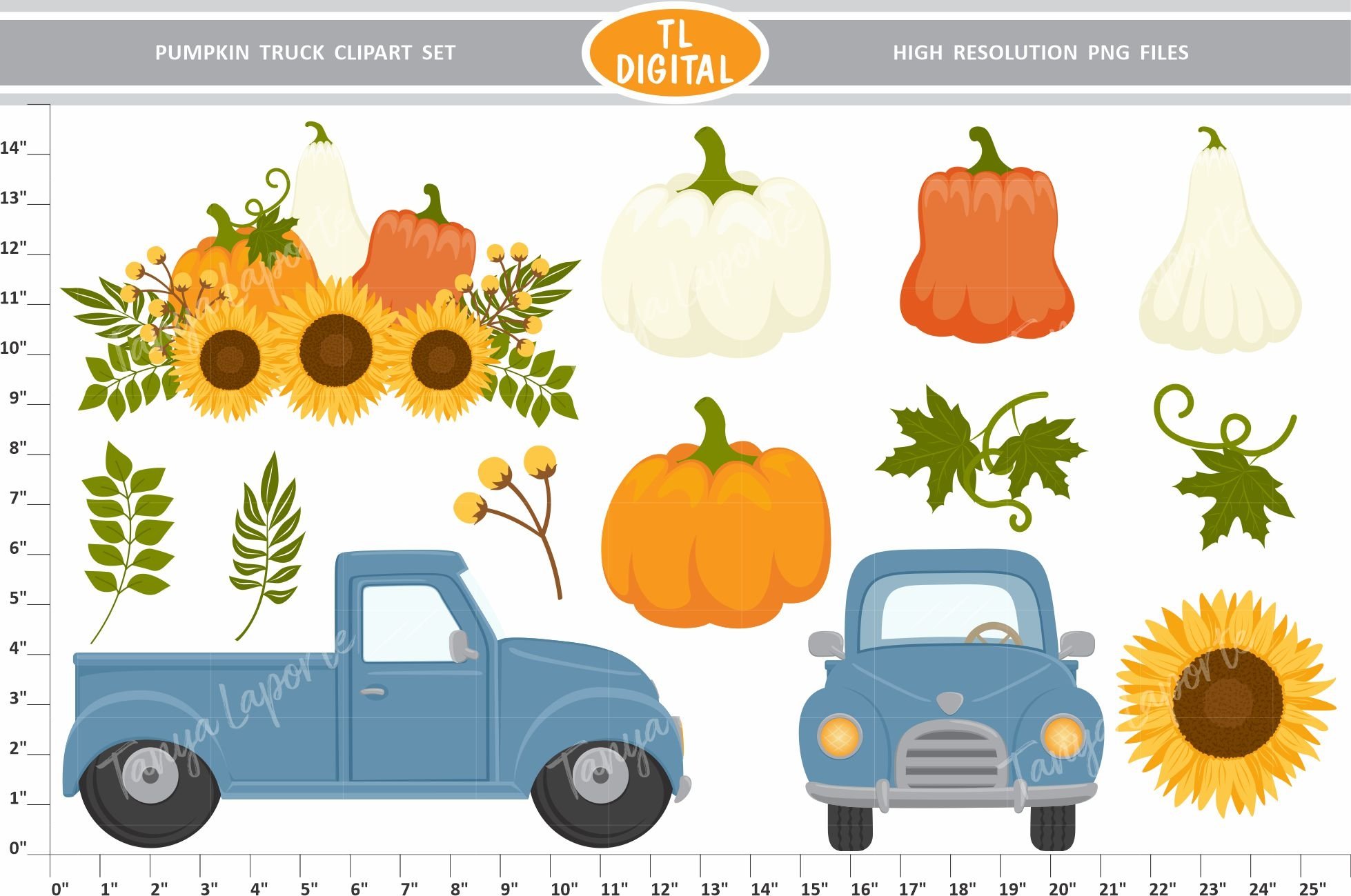 Pumpkin Truck Clipart Set - Autumn Graphics Bundle - PNG (293058 ...