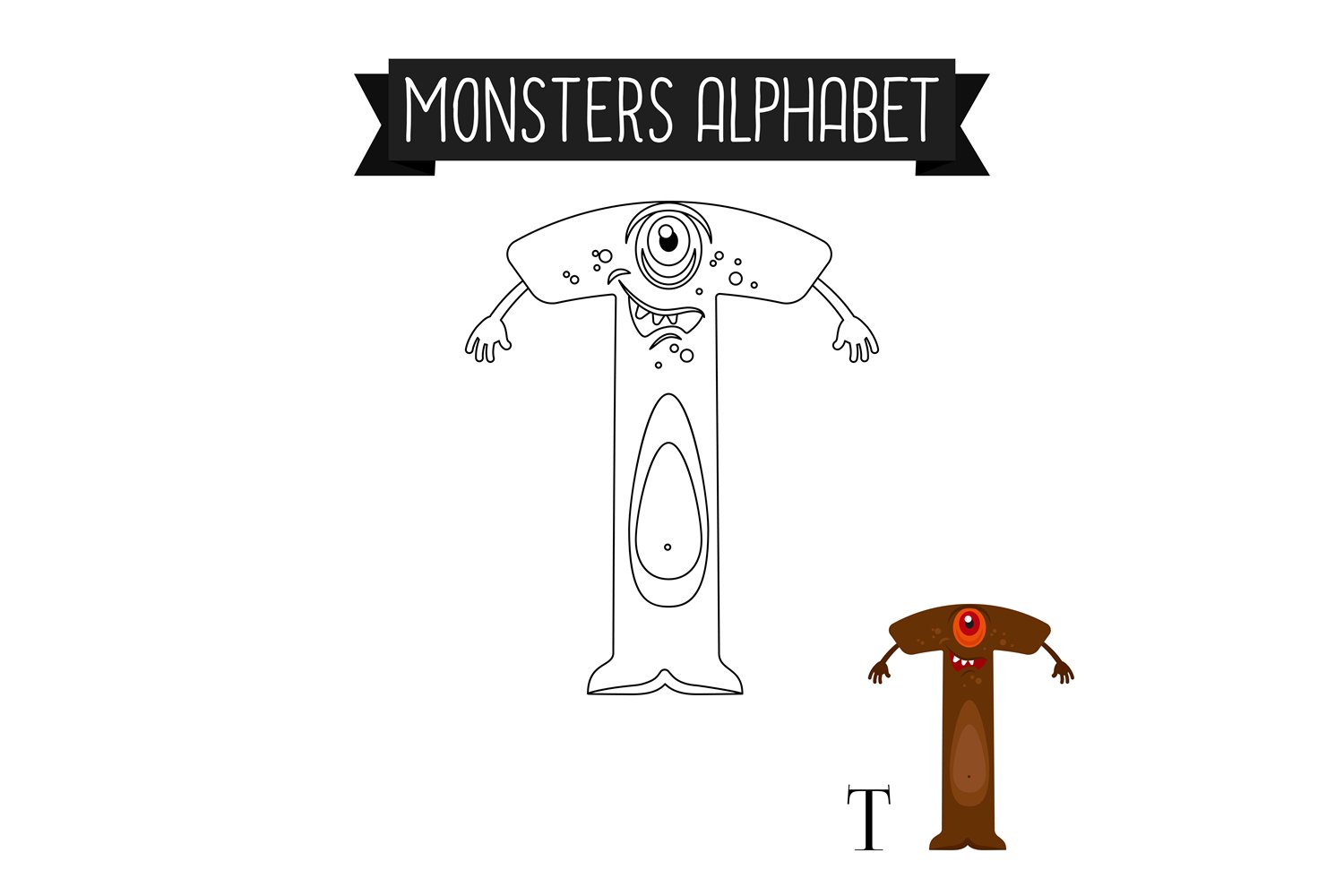 Coloring page monsters alphabet letter T (832858) | Illustrations ...