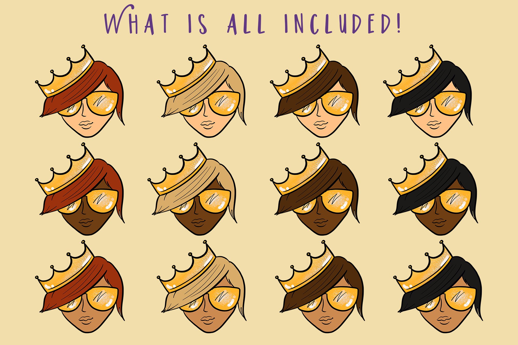Queen Bundle| Women wearing a Crown Illustration| Crown PNG