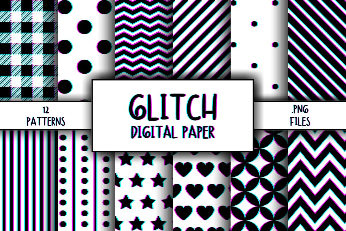 Glitch Pattern Digital Paper (1056071) | Patterns | Design Bundles