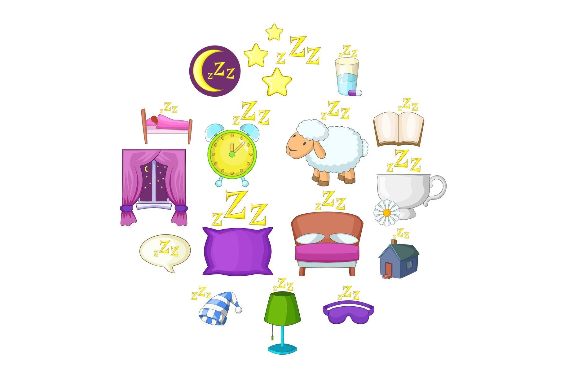 Sleep symbols icons set, cartoon style (502331) | Icons | Design Bundles