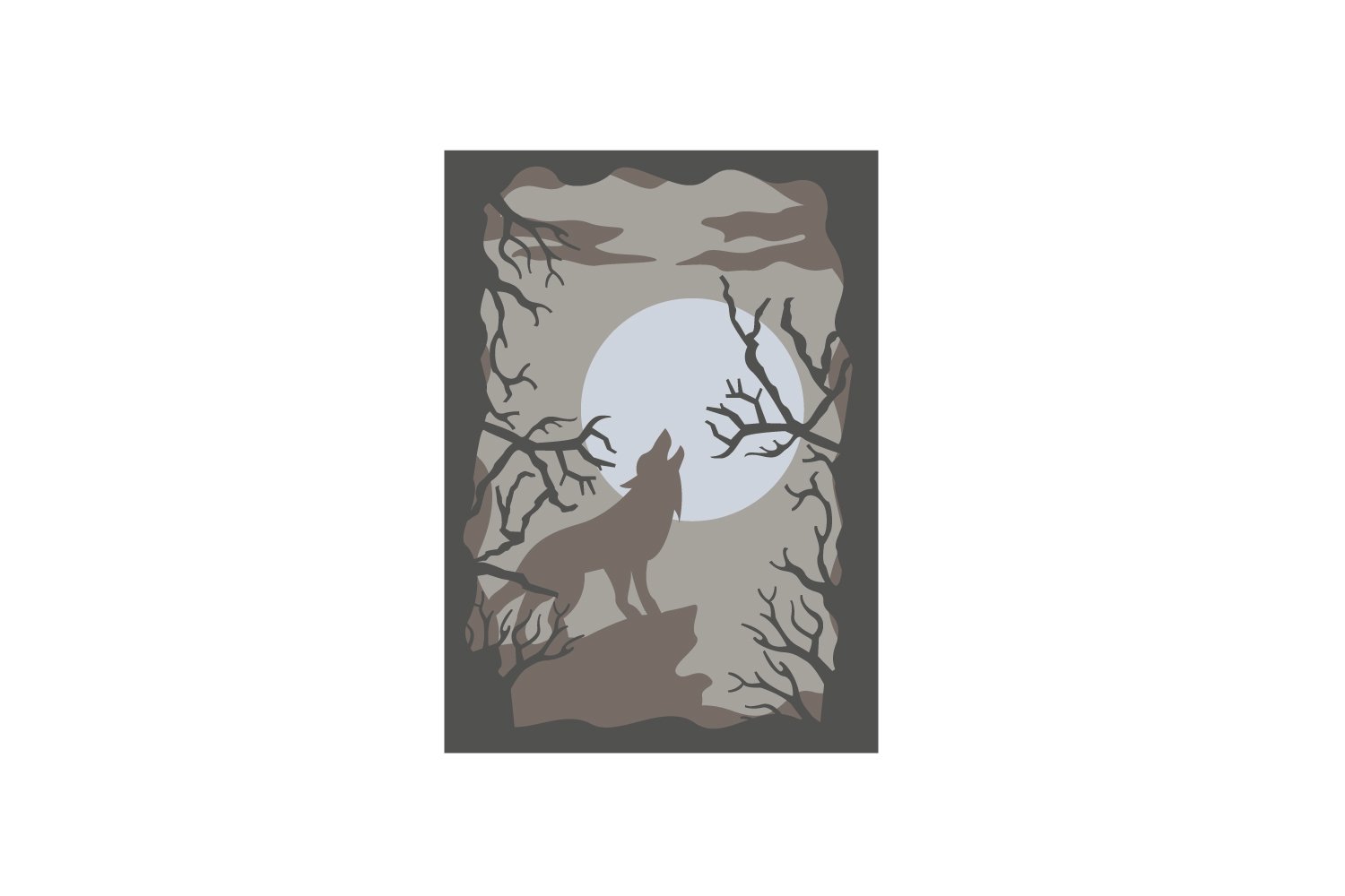 Wolf Howling Scene Layered Papercut, Shadow Box, Paper Craft