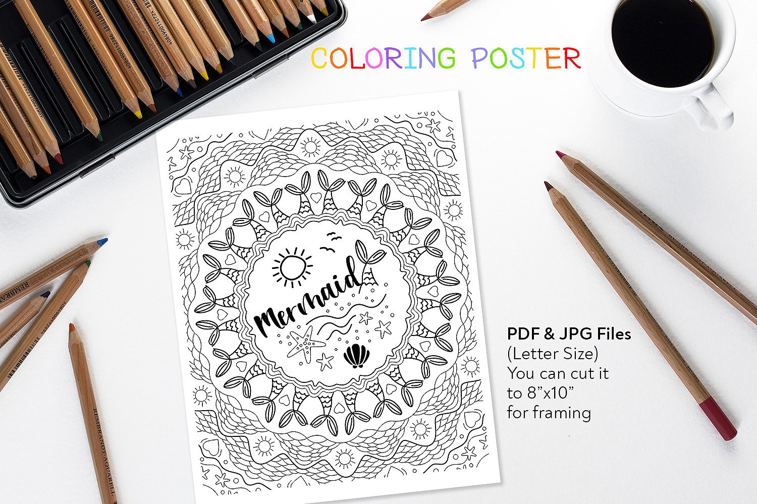 Mermaid - Coloring Page for Relax (561716) | Printables | Design Bundles