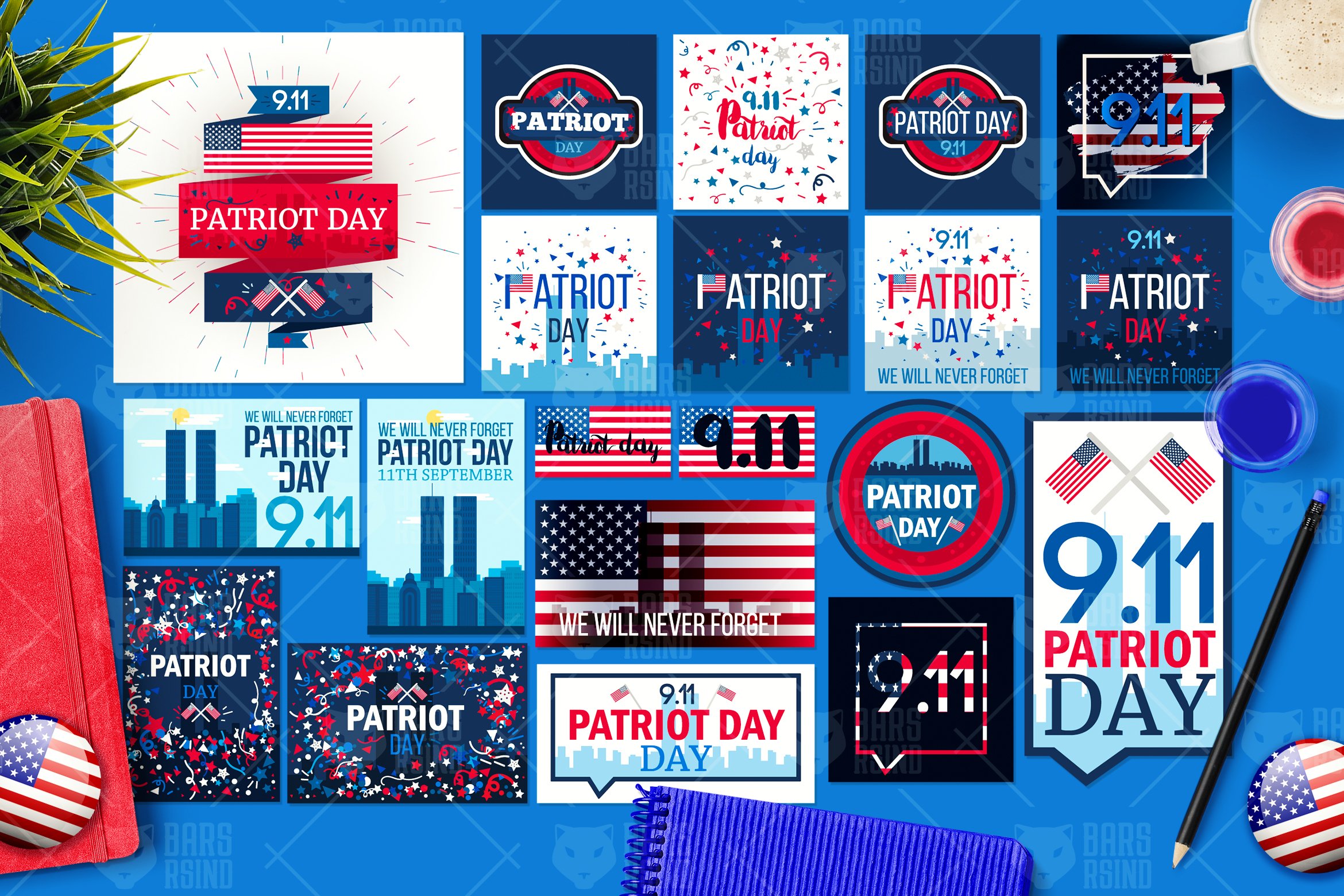 Patriot Day Banners (34391) | Illustrations | Design Bundles