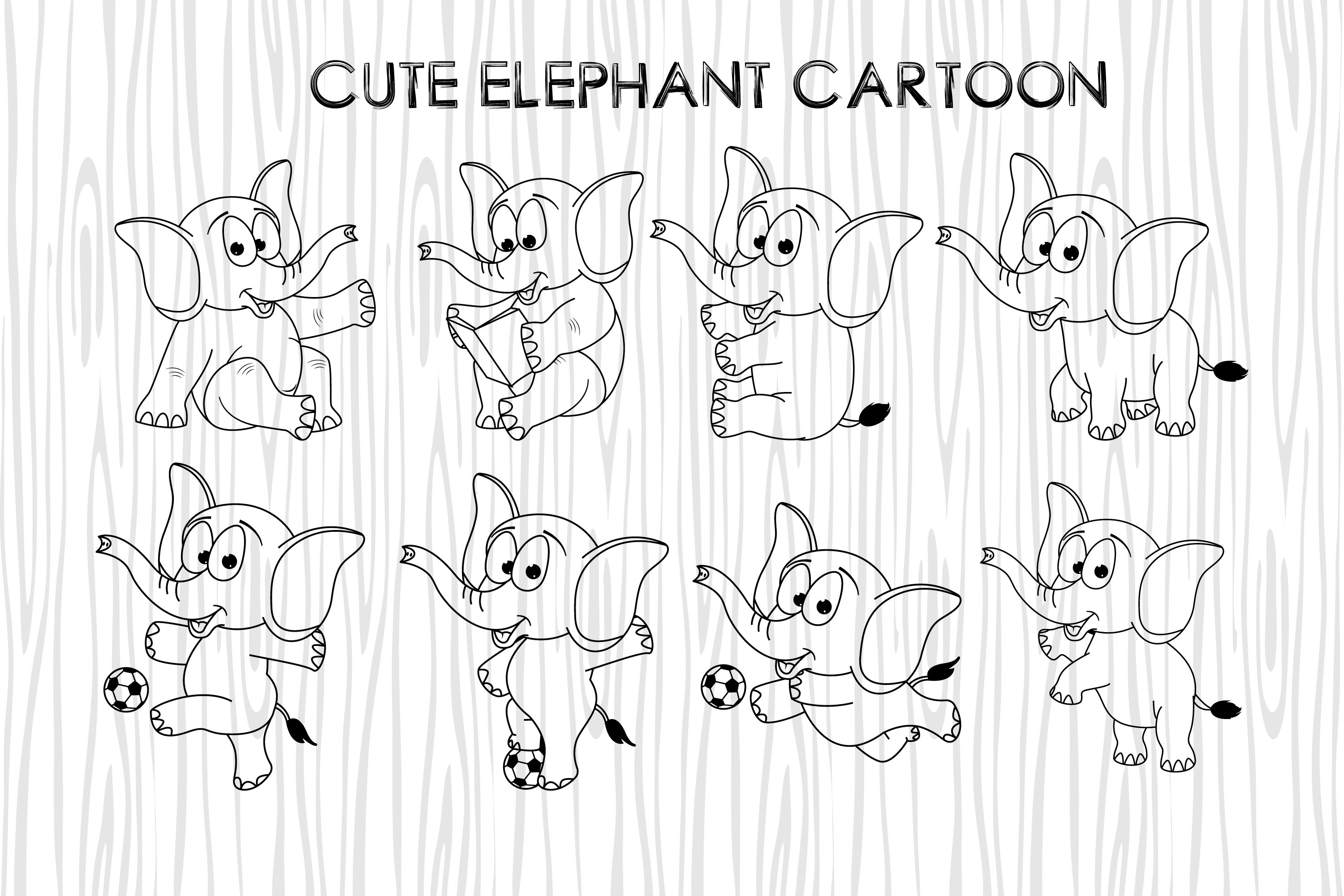 cute elephant cartoon collection (1425340) | Illustrations | Design Bundles
