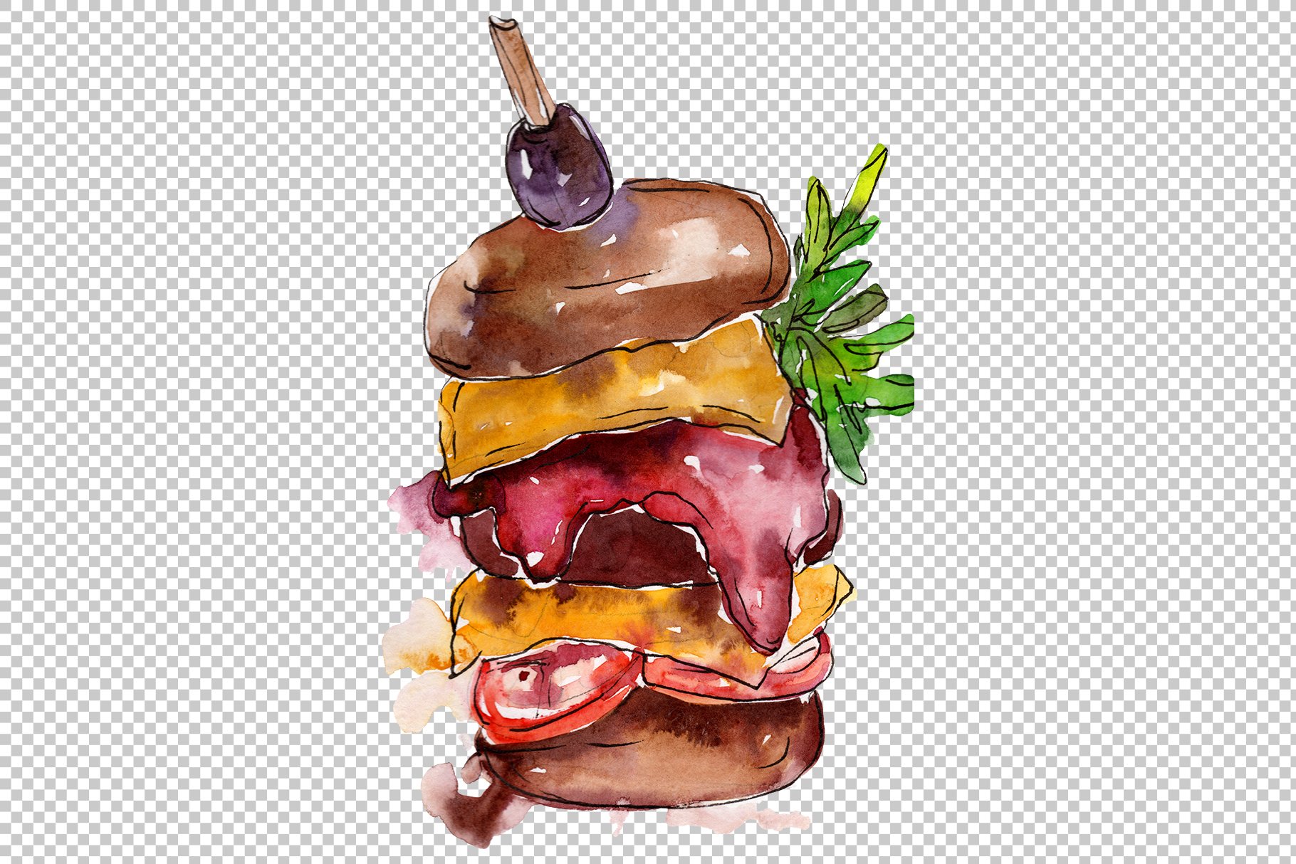 Hamburger Watercolor png (211701) | Illustrations | Design Bundles
